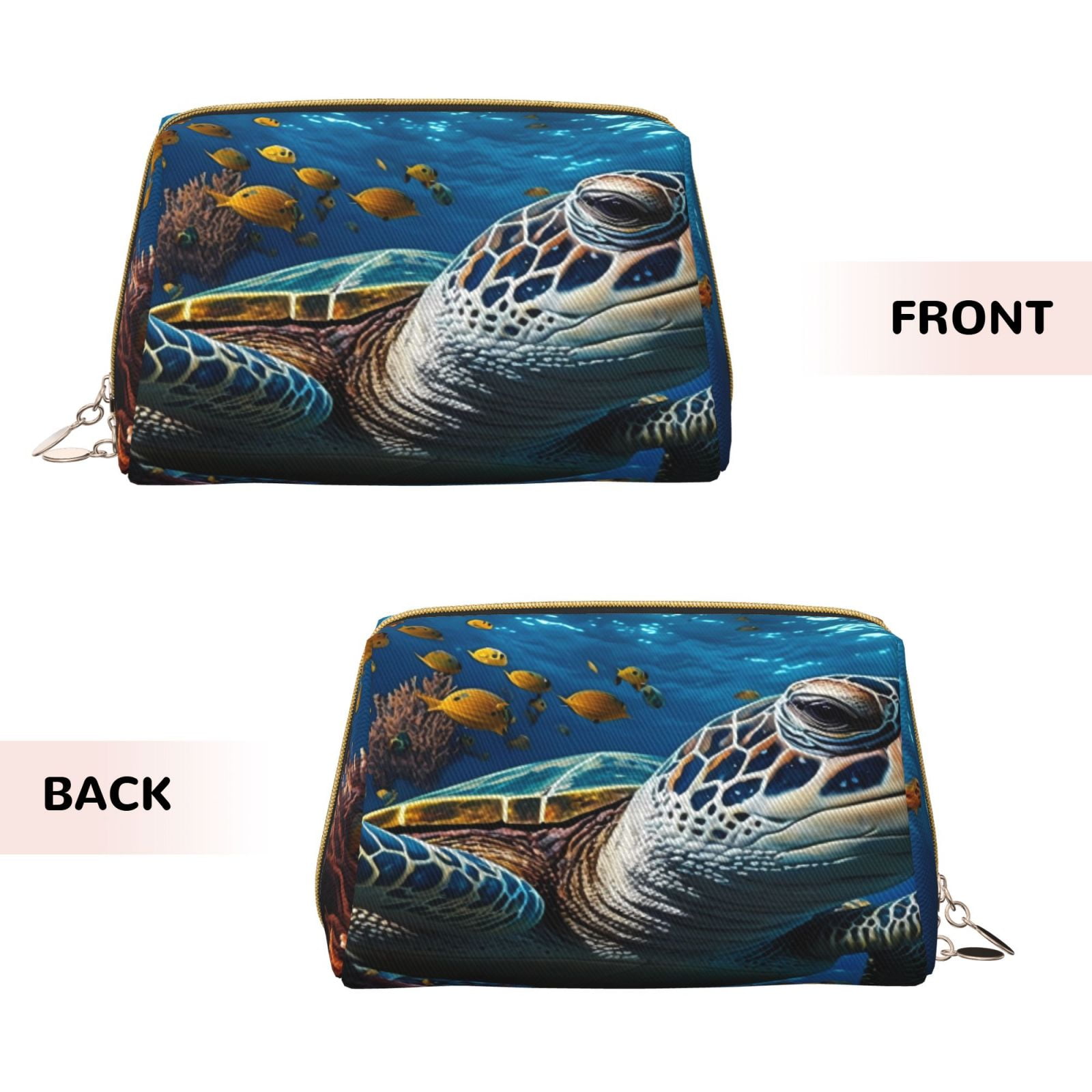 Bingfone Ocean Coral Turtle Print Leather Makeup Bag, Portable Hand ...