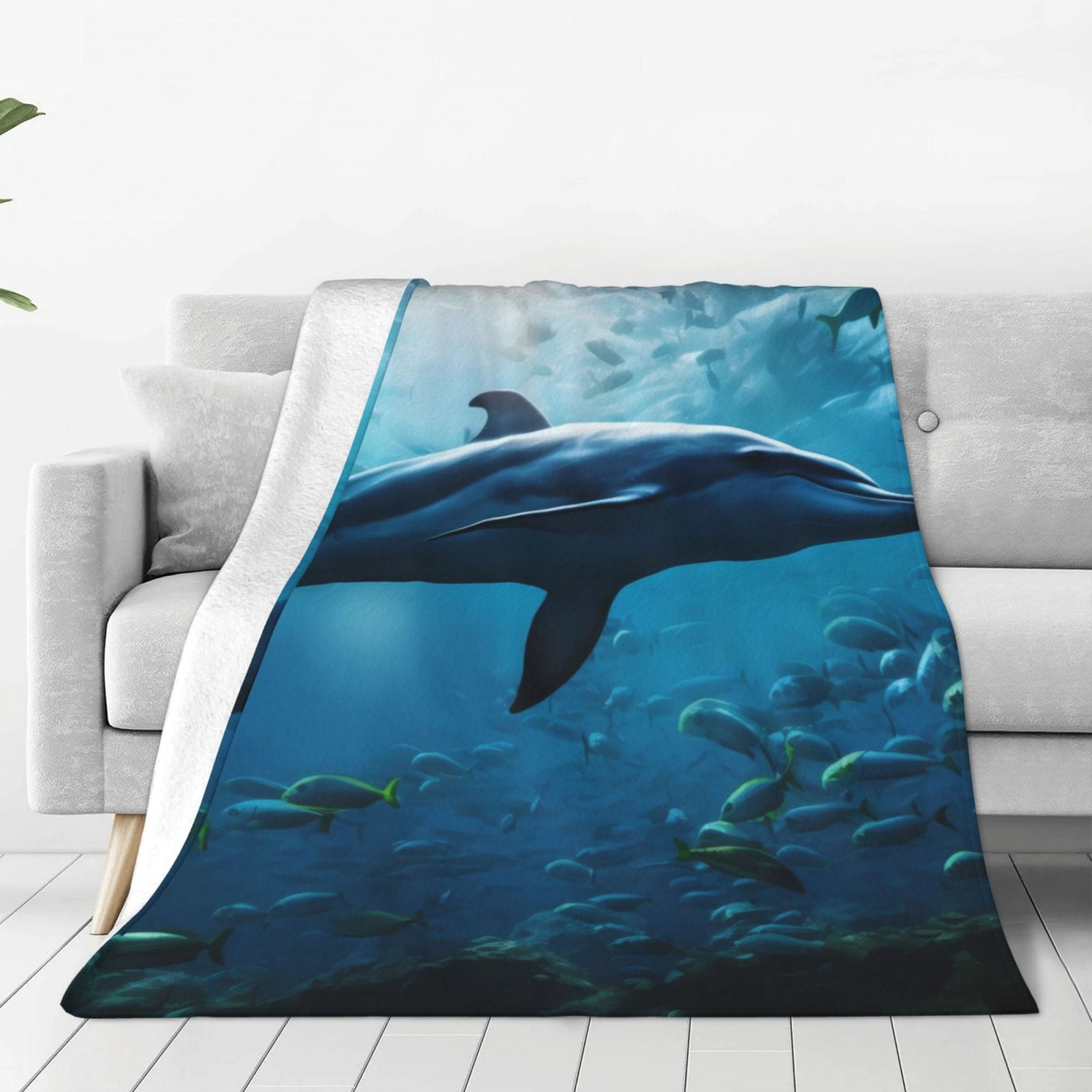 Bingfone Ocean Dolphin Fish School Print Flannel Fleece Blanket Throw ...