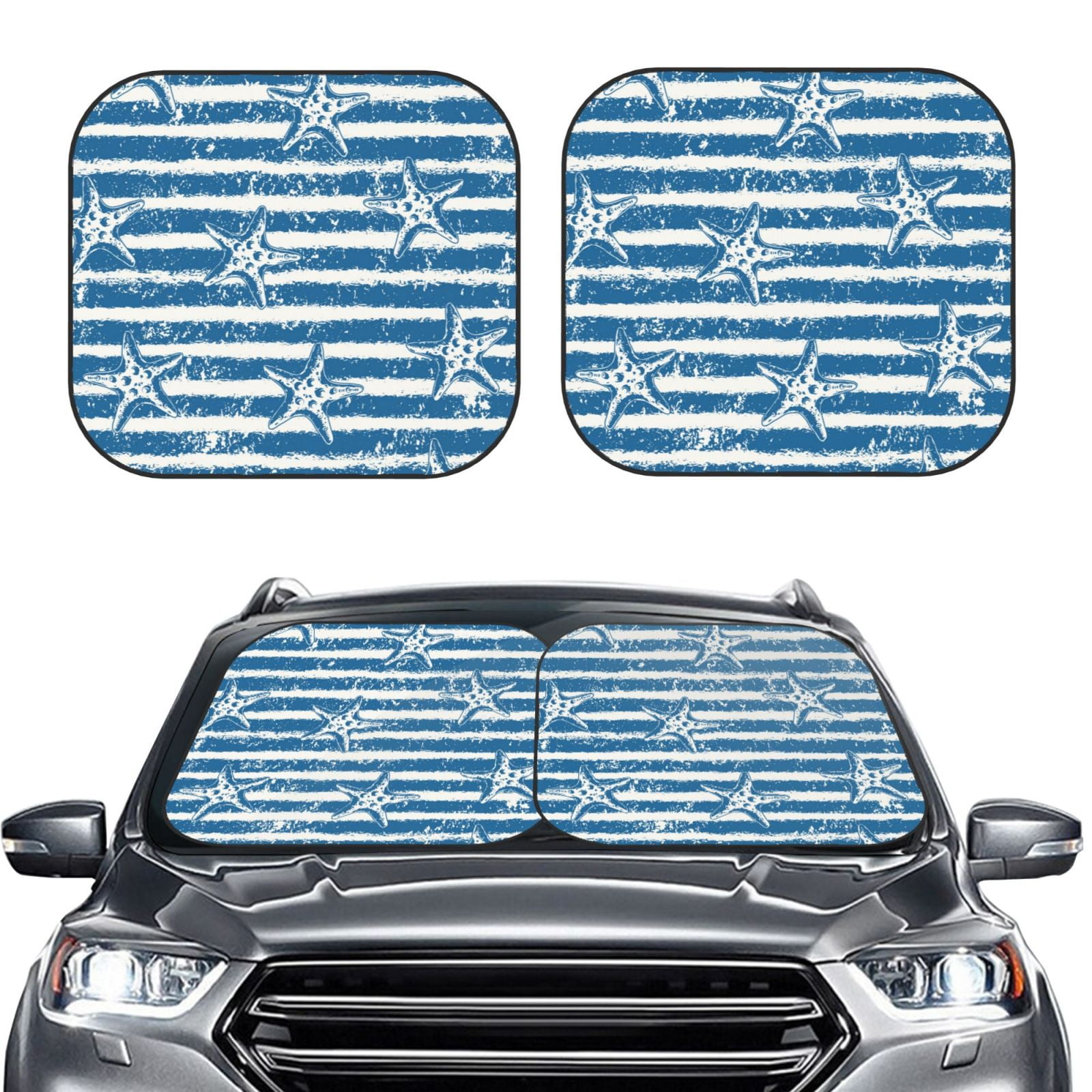 Bingfone Ocean On Striped Windshield Sun Shade 2-Piece Foldable Car ...