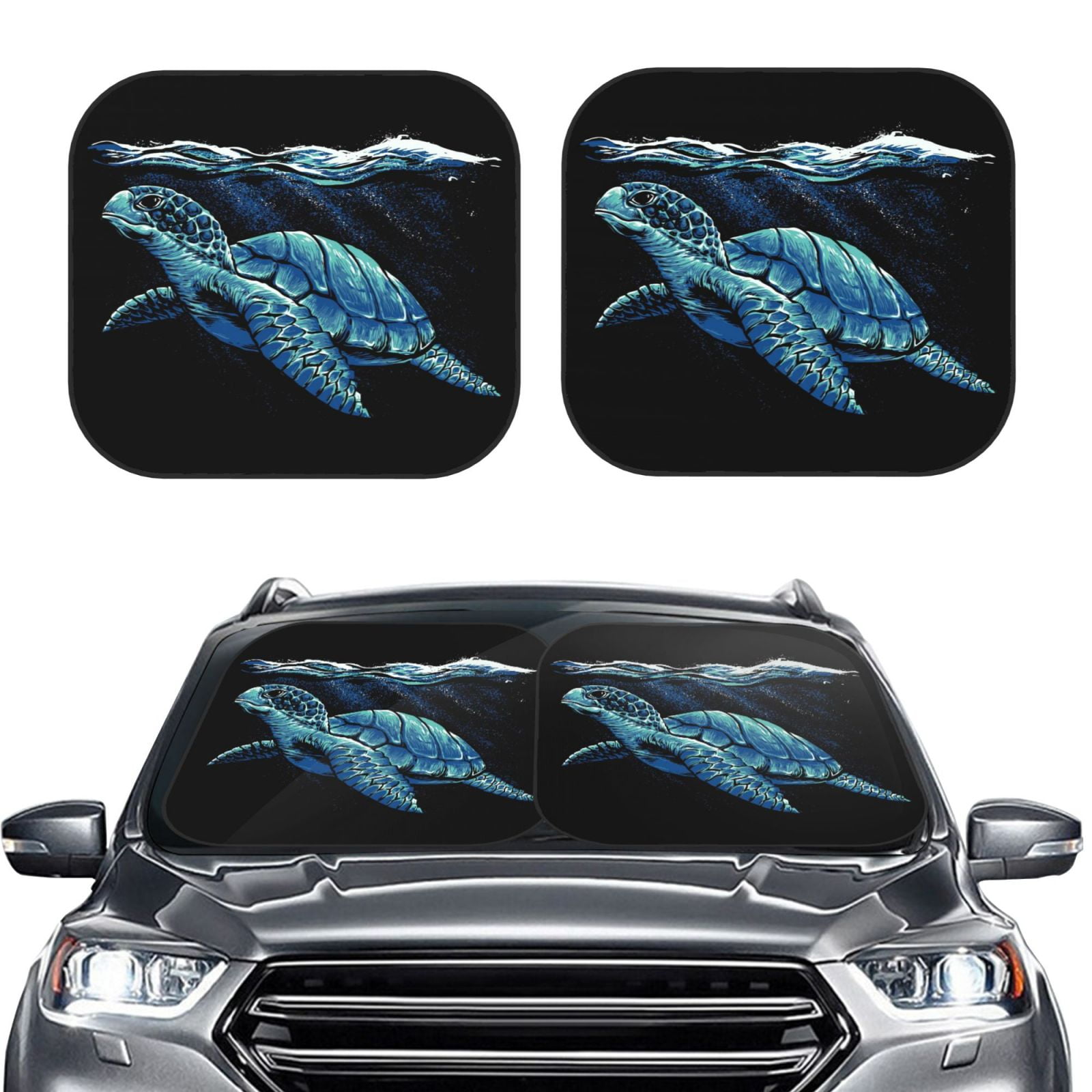Bingfone Ocean Turtle Print 2-Piece Sun Shade Front Windshield ...