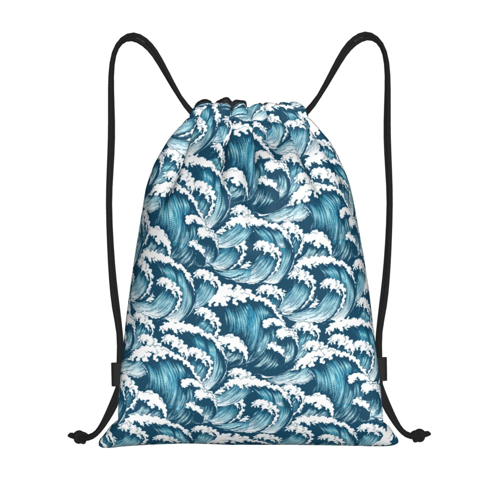 Bingfone Ocean Waves Drawstrings Backpacks Bags for Men Women Gym ...