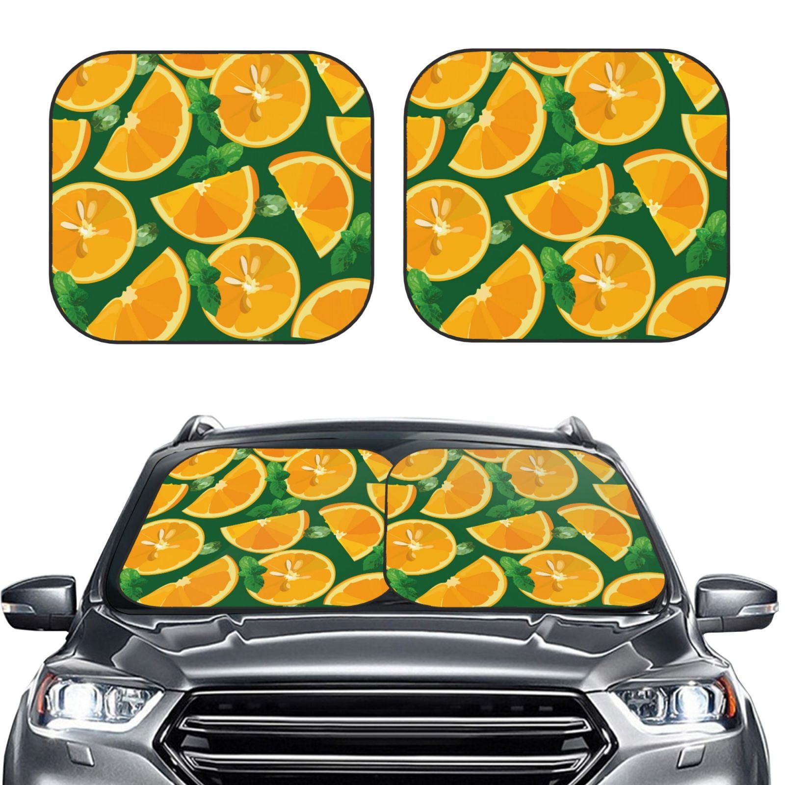 Bingfone Orange Windshield Sun Shade 2-Piece Foldable Car Front Window ...
