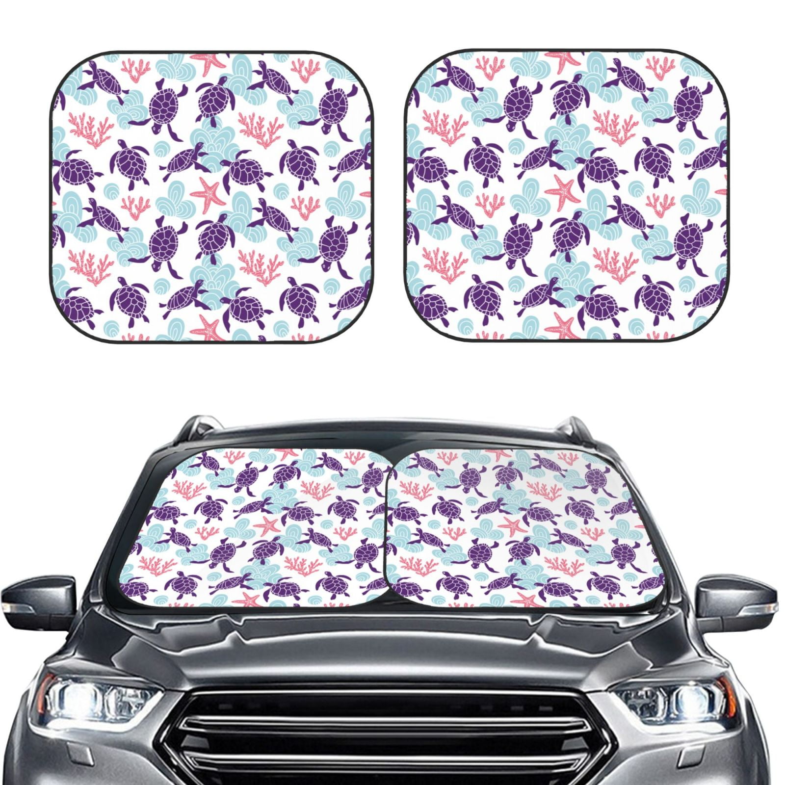 Bingfone Ornamental Turtles Print 2-Piece Sun Shade Front Windshield ...
