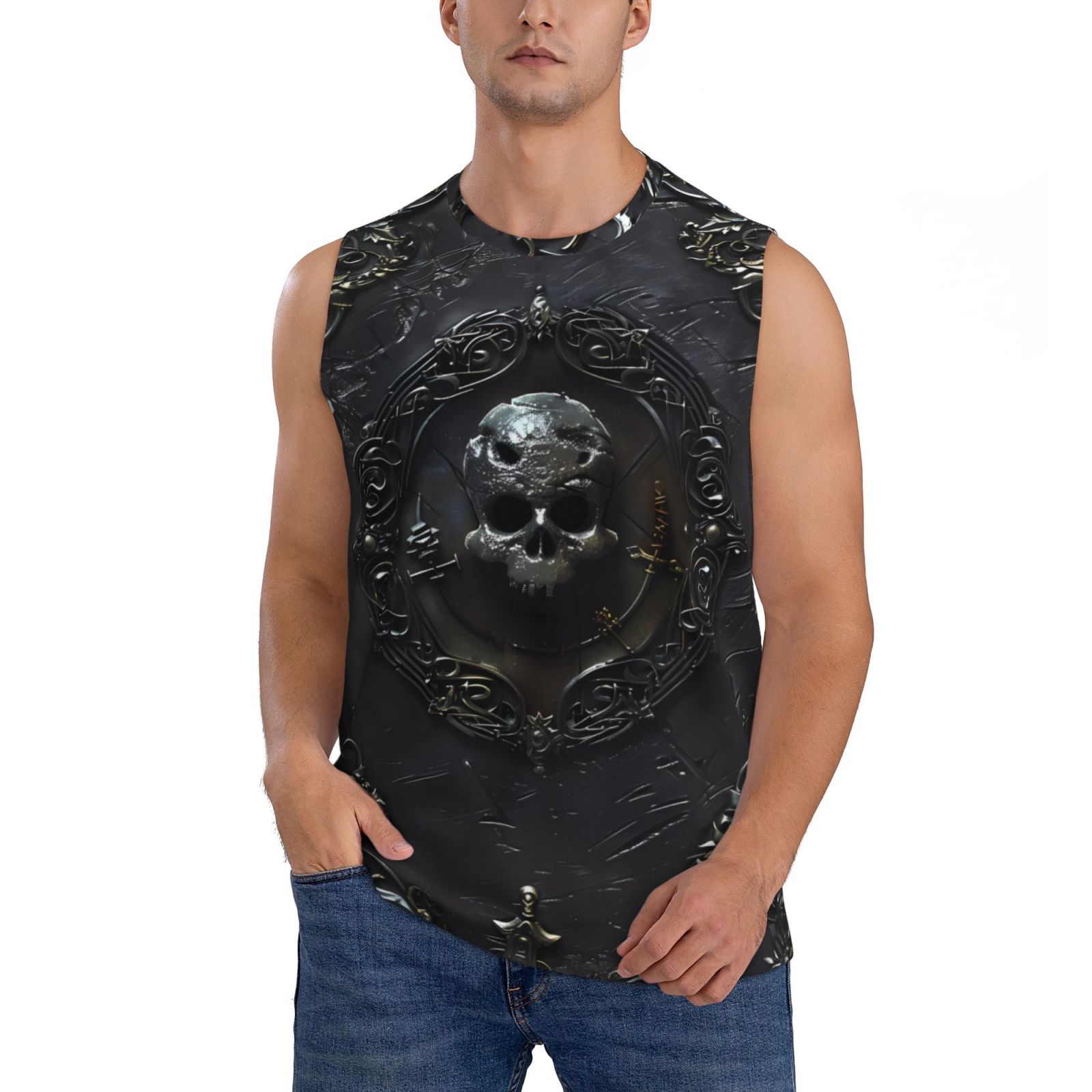 Bingfone Ornate Dark Skull Book Pattern Men's Tank Tops Workout Sleeveless Tee Shirts Running ...