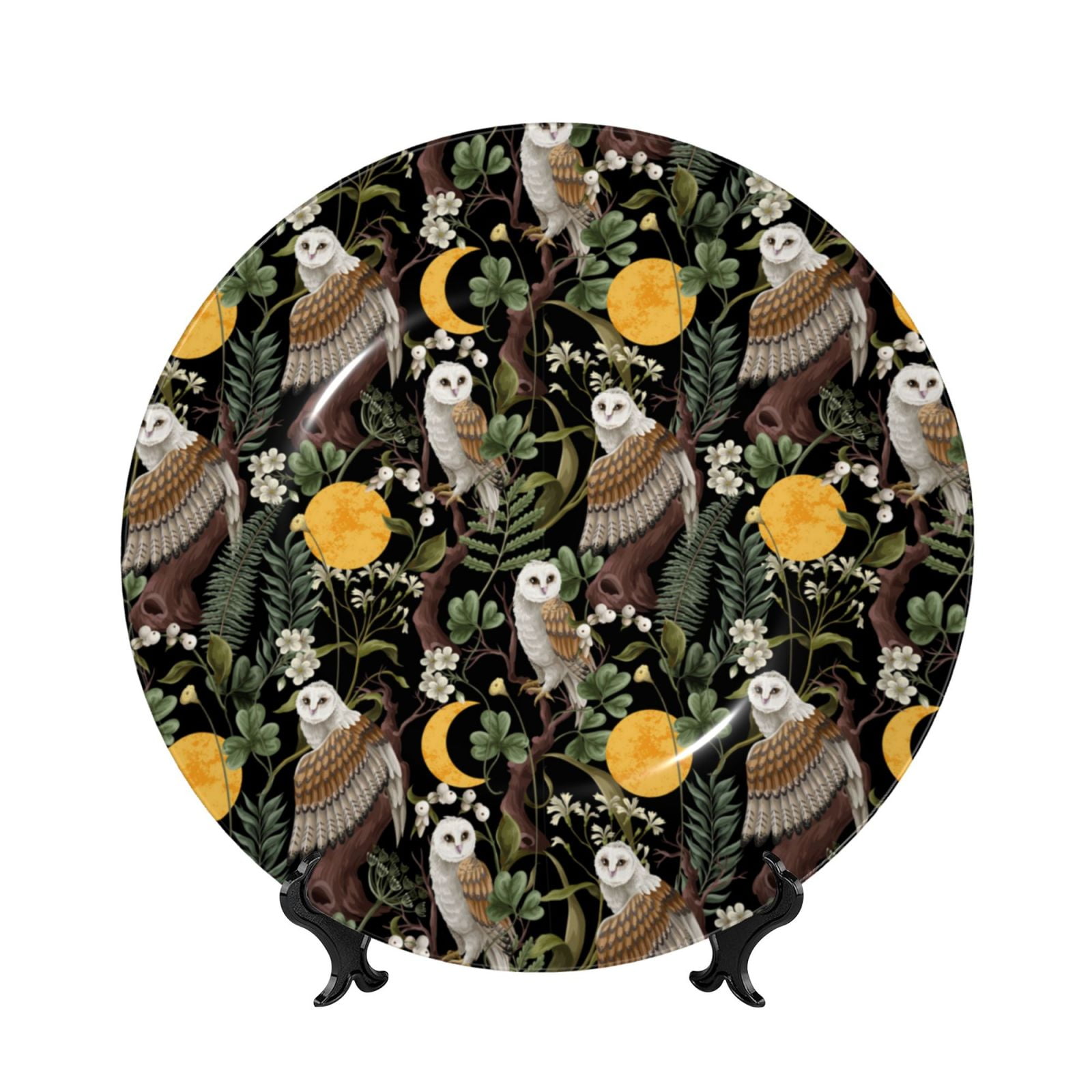 Bingfone Owls And Plants Print Bone China Dinner Decorative Plates ...
