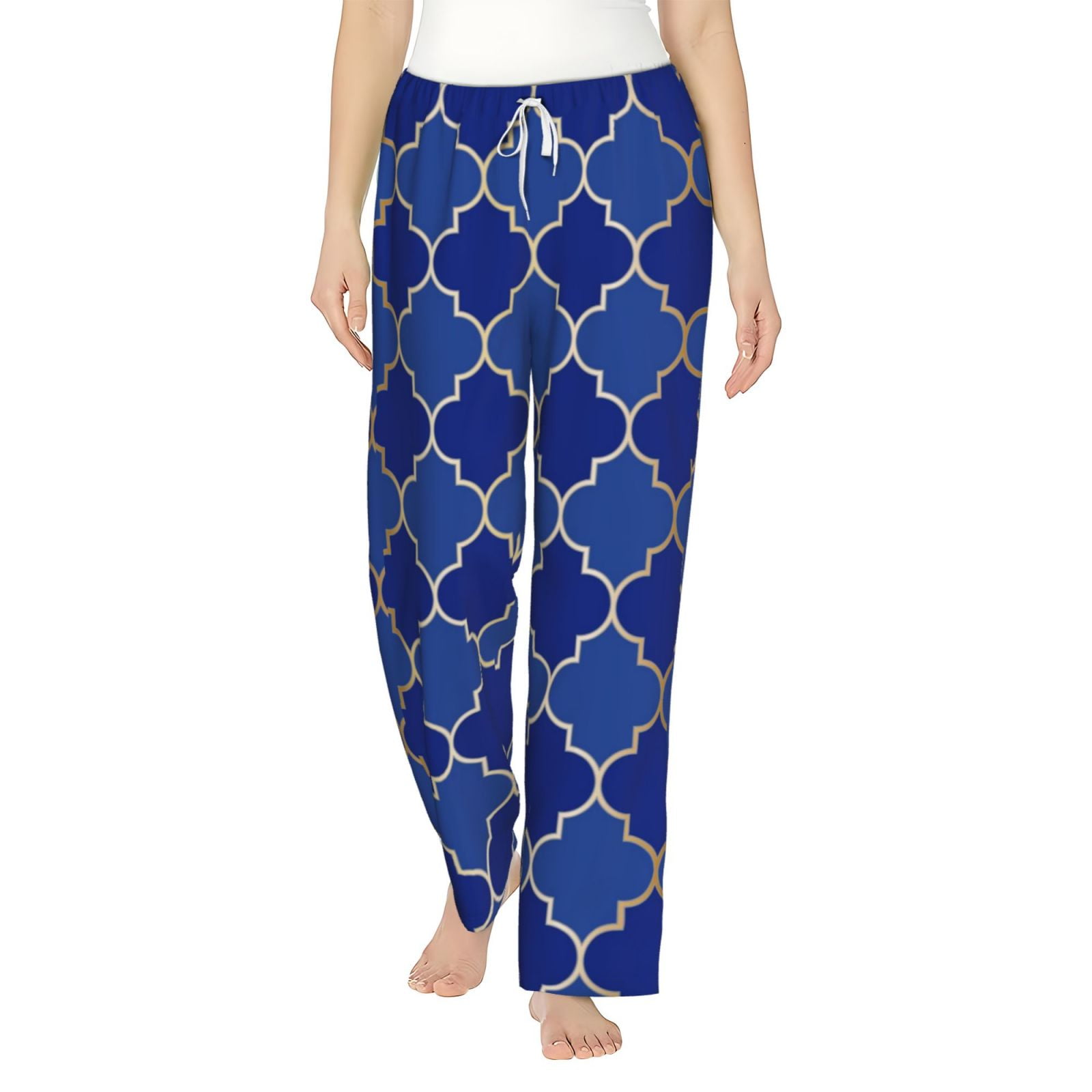 Bingfone Pajamas For Women,Blue Gold Grid Lantern Shapes Pajama Pants ...