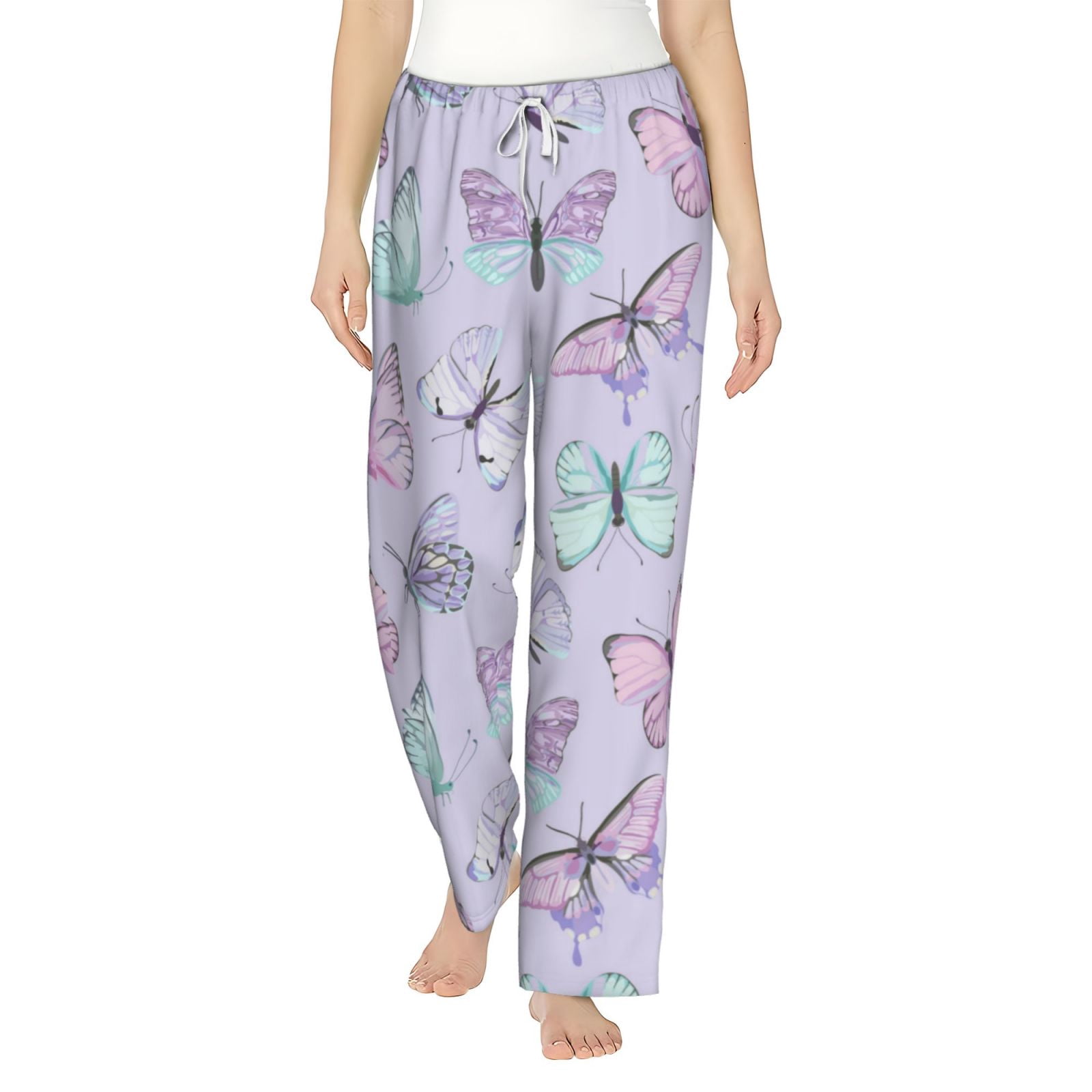 Bingfone Pajamas For Women,Purple Butterfly Pajama Pants With Pockets ...