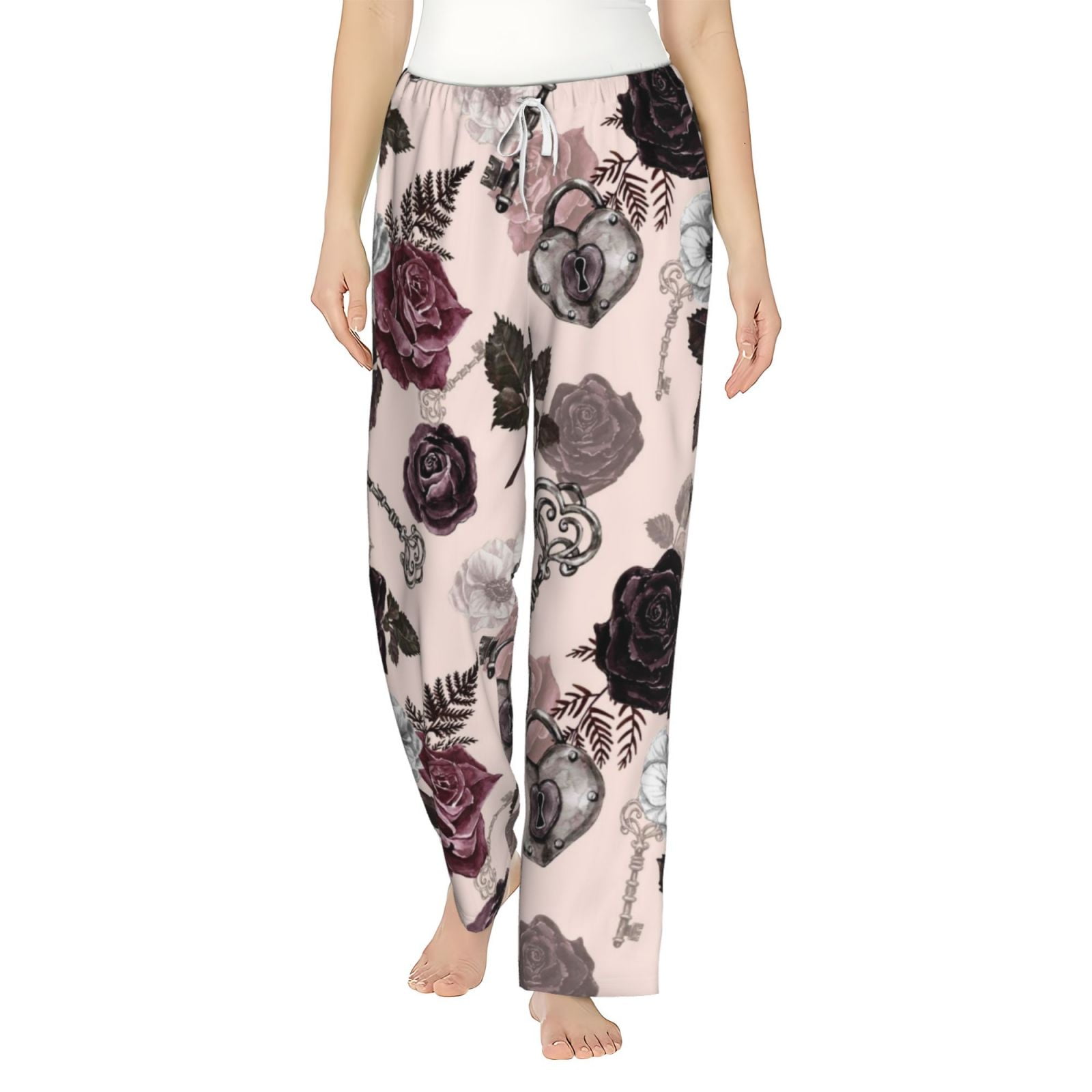 Bingfone Pajamas For Women,Retro Red Black Roses Pajama Pants With ...