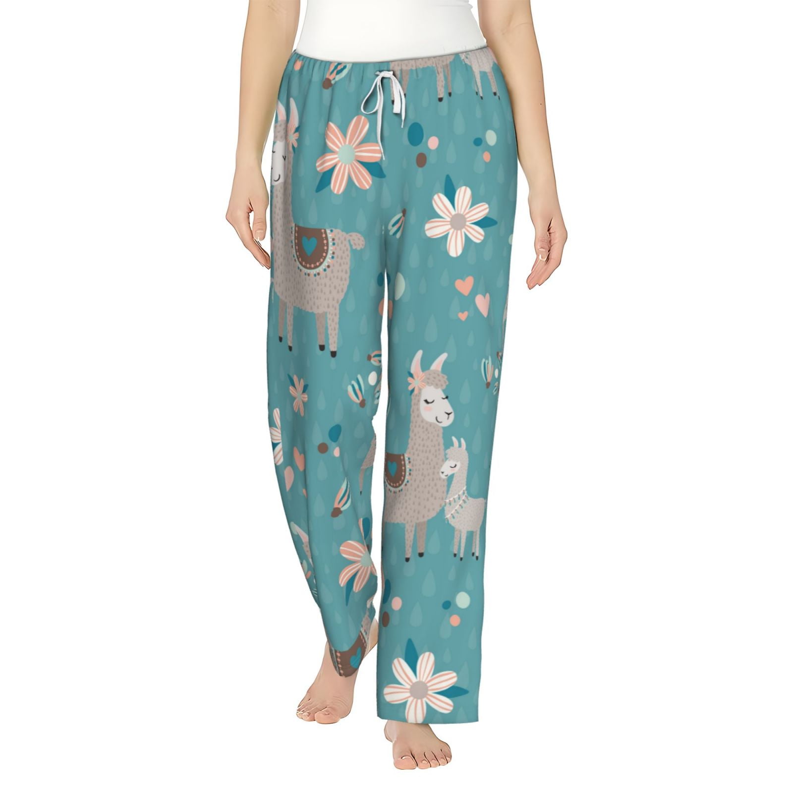 Bingfone Pajamas For Women,Teal Mama Llama Pajama Pants With Pockets ...