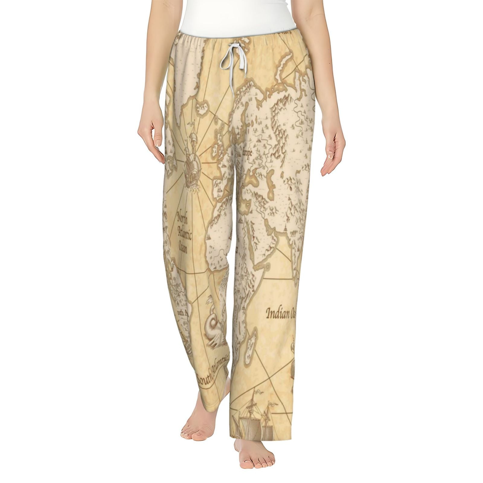 Bingfone Pajamas For Women,World Map Pajama Pants With Pockets-Large ...
