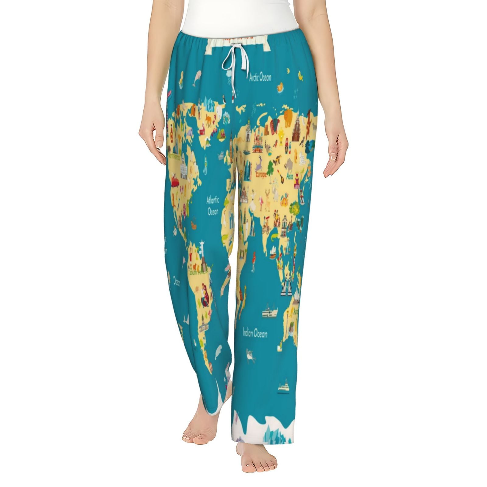 Bingfone Pajamas For Women,World Map With Landmarks Pajama Pants With ...