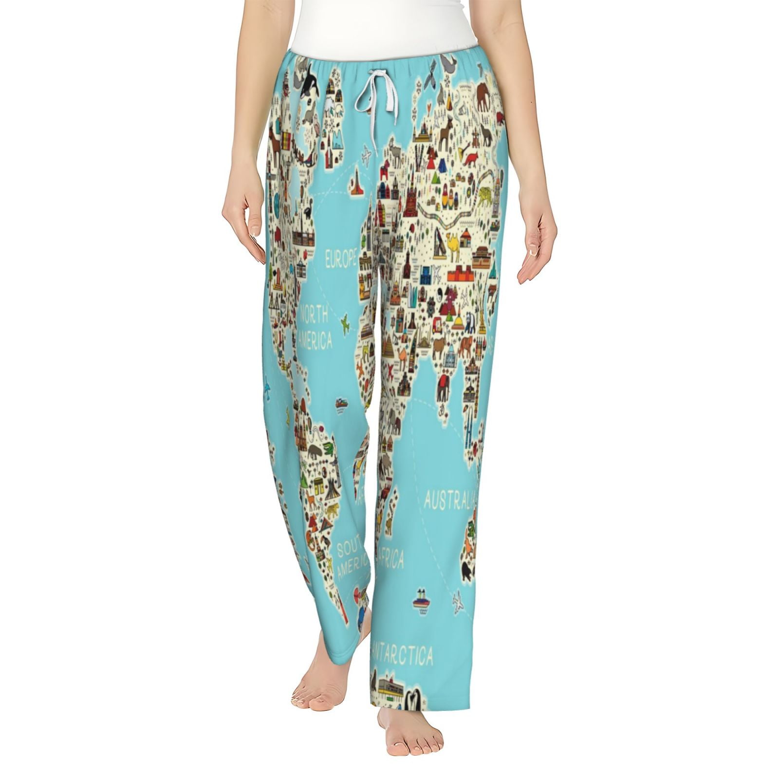 Bingfone Pajamas For Women,World Travel Line Icons Map Pajama Pants ...