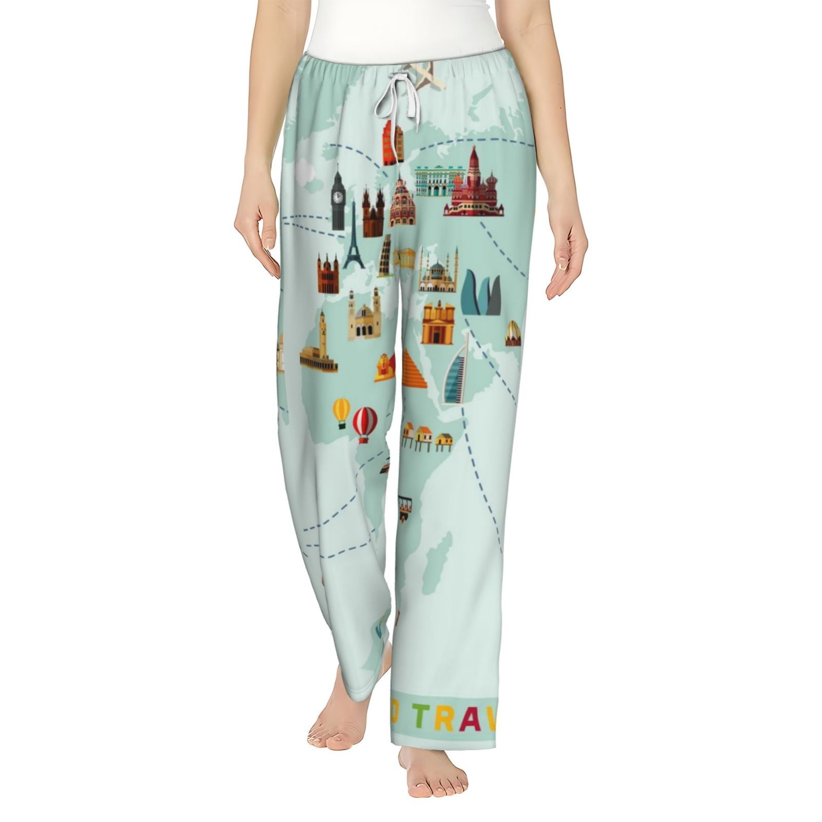 Bingfone Pajamas For Women,World Travel Map Pajama Pants With Pockets ...