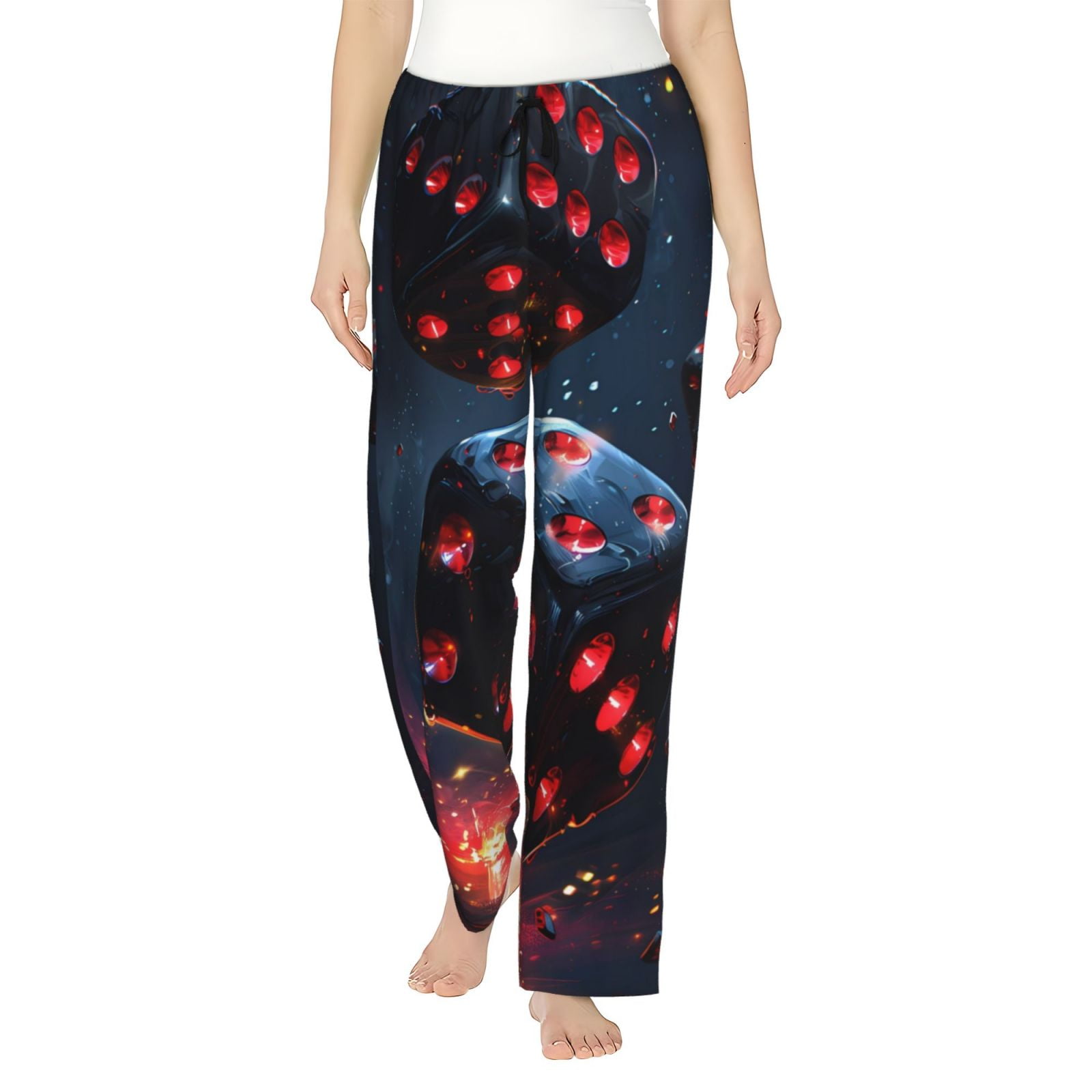 Bingfone Pajamas for Women,Cosmic Red Sparkle Dice Pajama Pants with ...