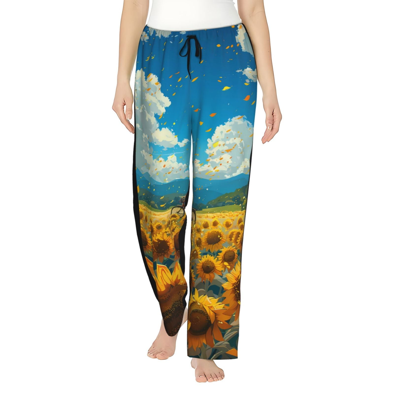 Bingfone Pajamas for Women,Field Bicycle Young Sunflower Pajama Pants ...