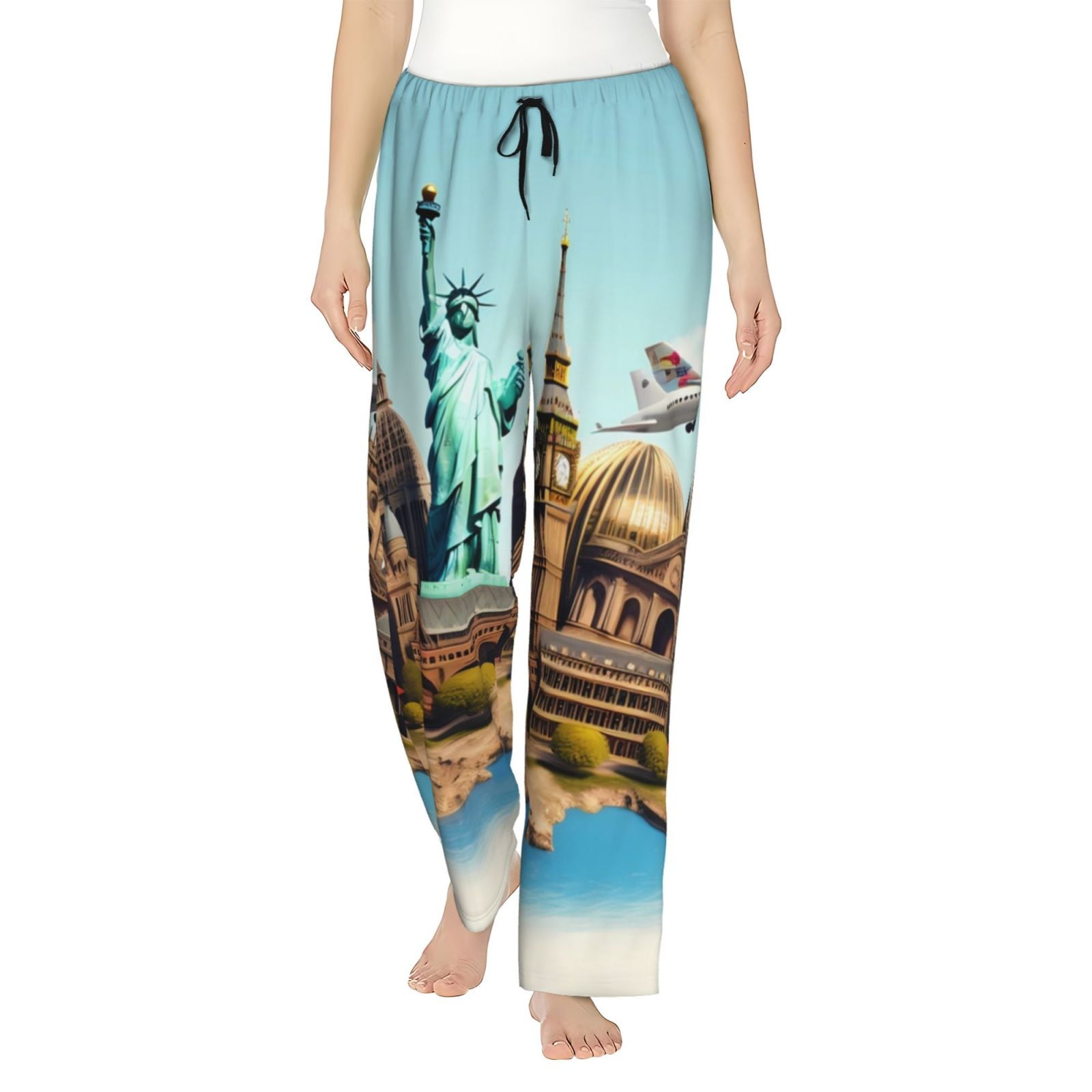 Bingfone Pajamas for Women,Iconic Global Landmarks Pajama Pants with ...