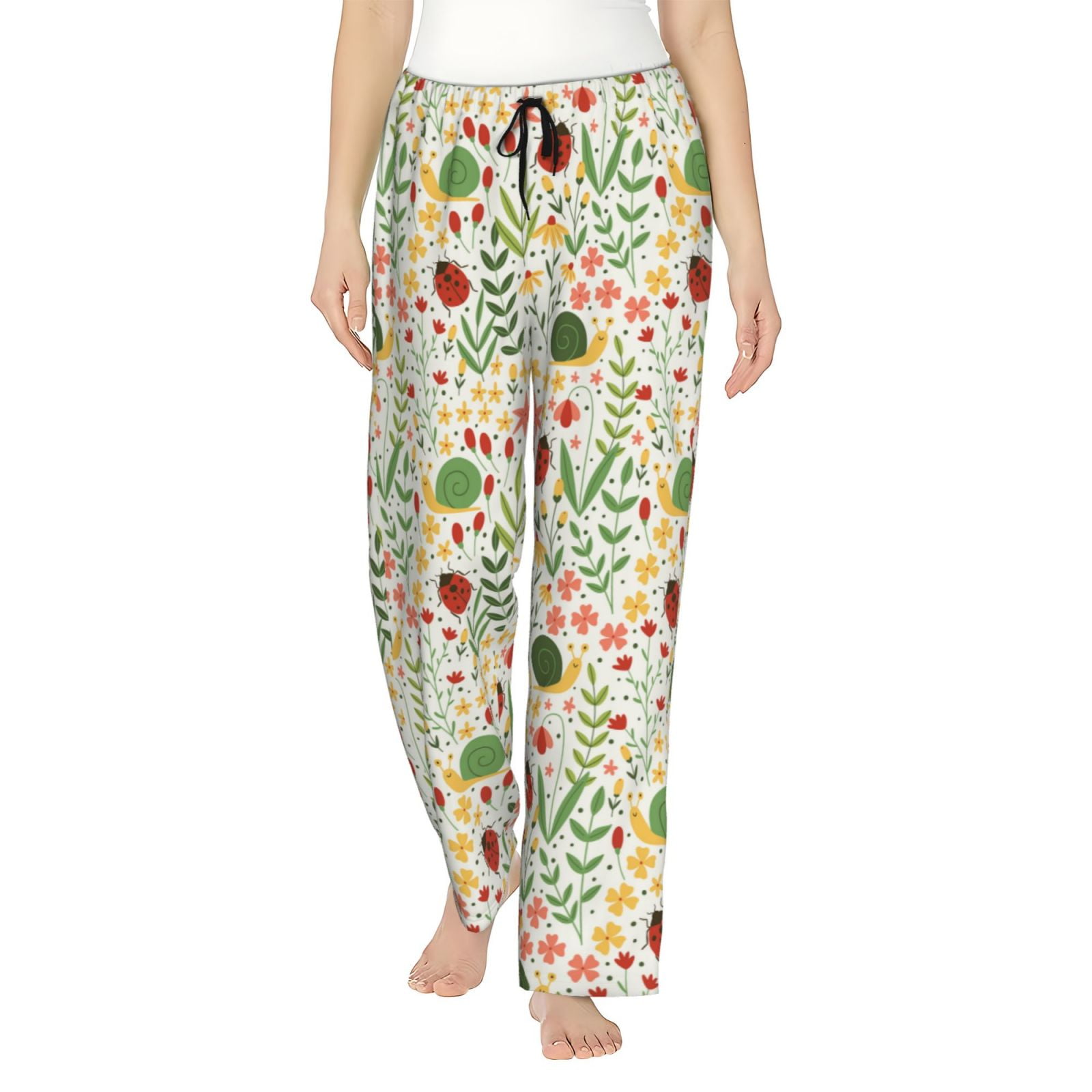 Bingfone Pajamas for Women,Ladybug And Wild Flowers Pajama Pants with ...