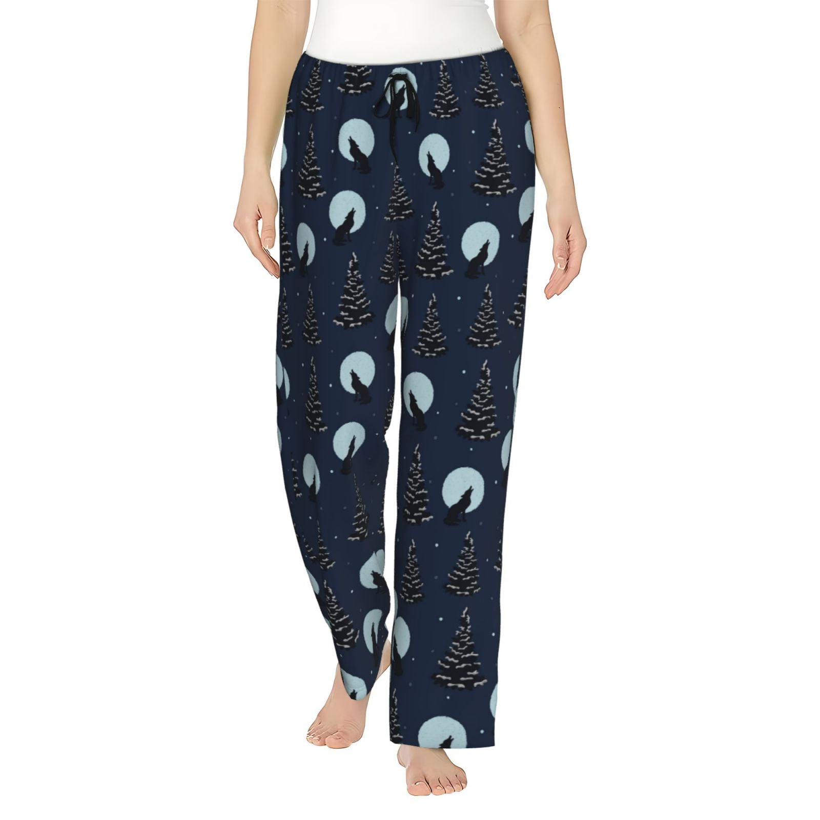 Bingfone Pajamas for Women,Night Forest Wolf Pajama Pants with Pockets ...