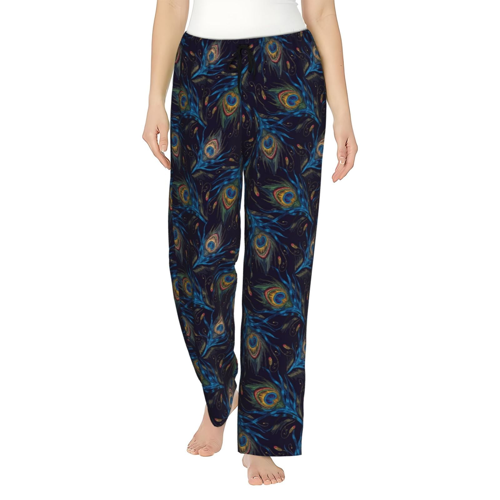 Bingfone Pajamas for Women,Peacock Feathers Pajama Pants with Pockets ...