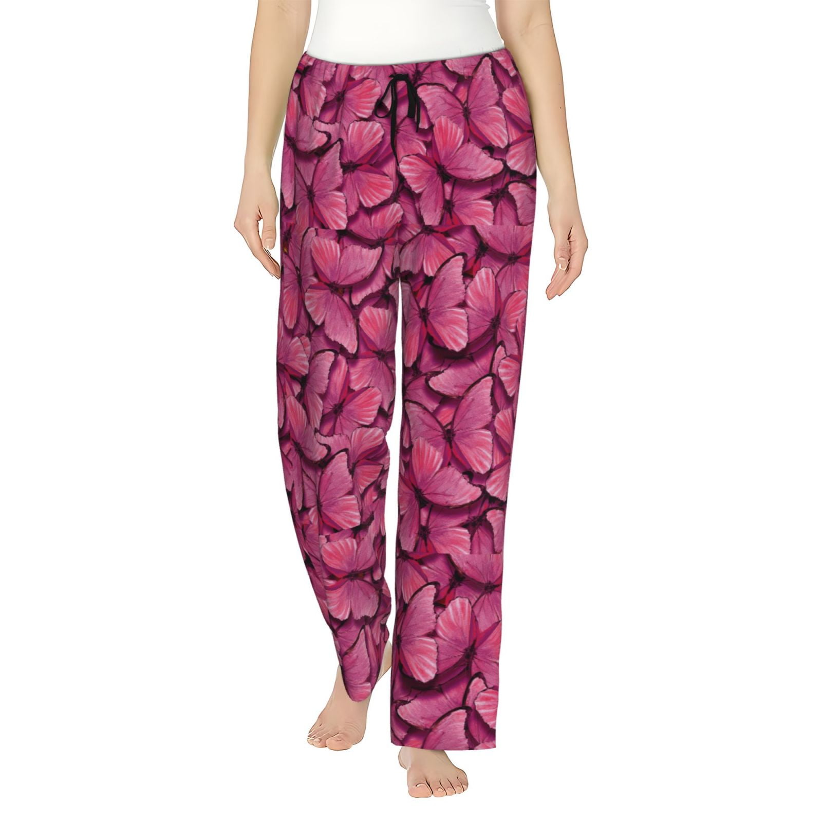 Bingfone Pajamas for Women,Pink Butterfly Pajama Pants with Pockets ...