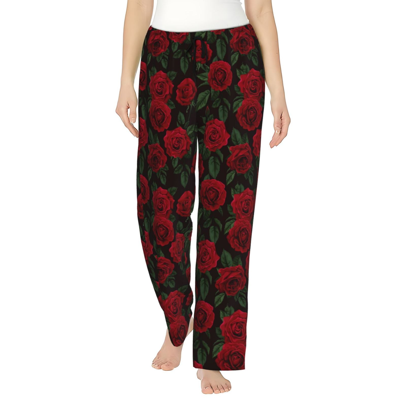 Bingfone Pajamas for Women,Rose Pajama Pants with Pockets-Small ...