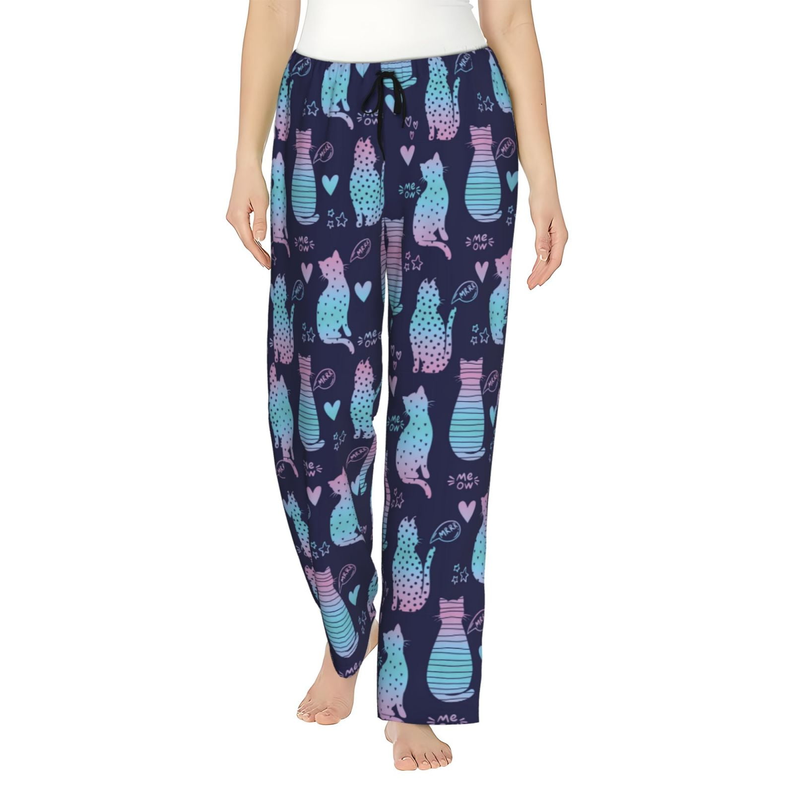 Bingfone Pajamas for Women,Silhouette Cats Pajama Pants with Pockets ...