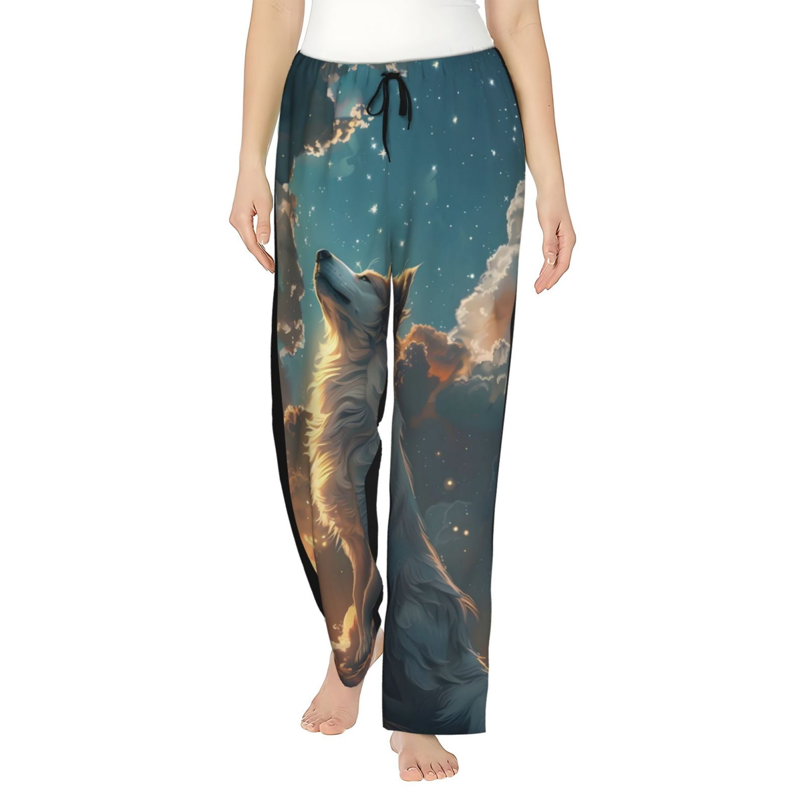 Bingfone Pajamas for Women,Starry Sky Cloud Wolf Pajama Pants with ...