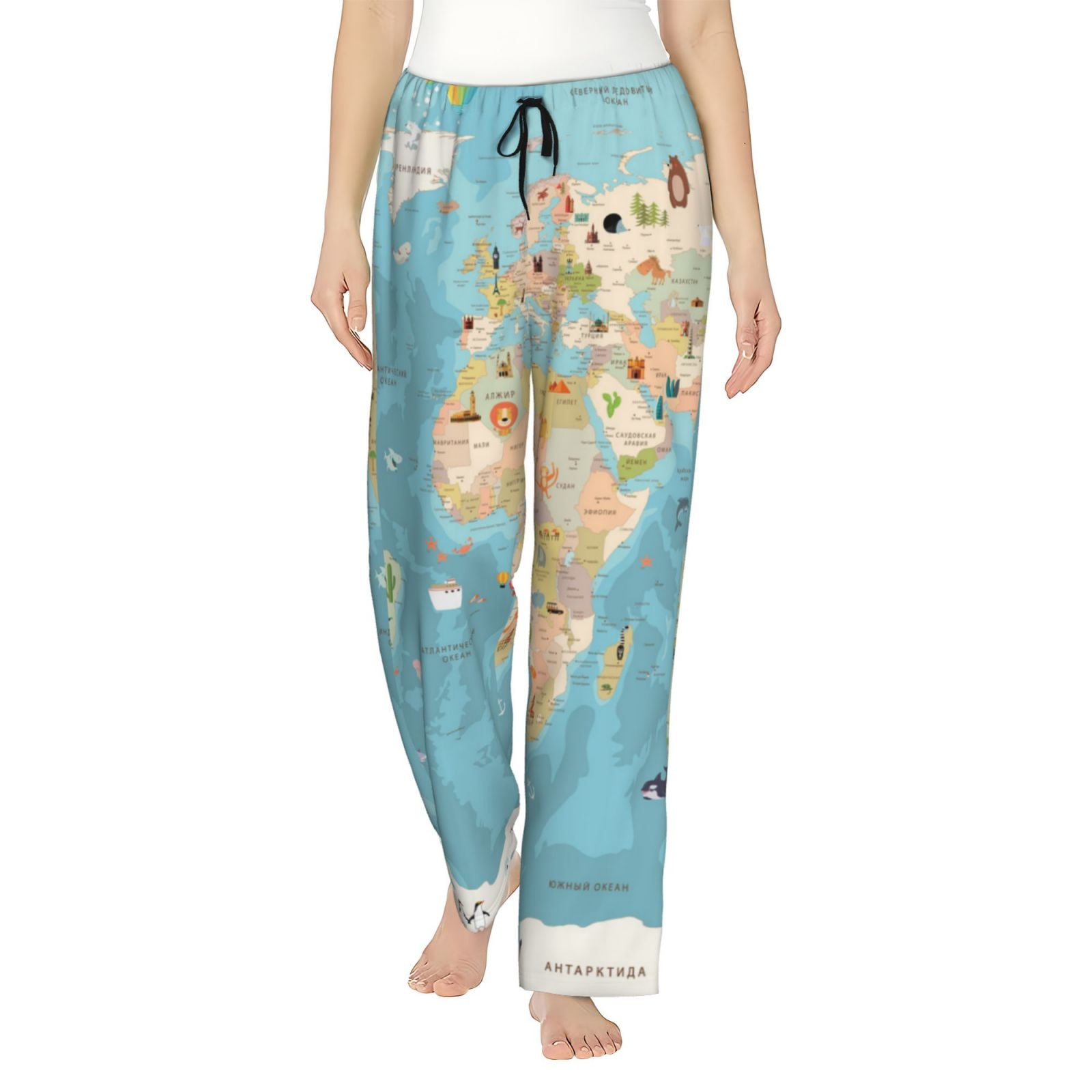 Bingfone Pajamas for Women,World Map With Animals 1 Pajama Pants with ...