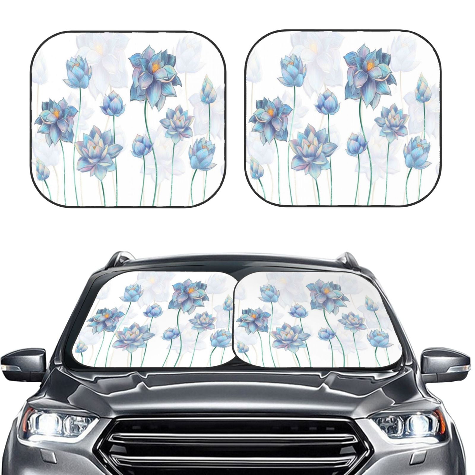 Bingfone Pale Blue Lotus Flowers Print 2-Piece Sun Shade Front ...