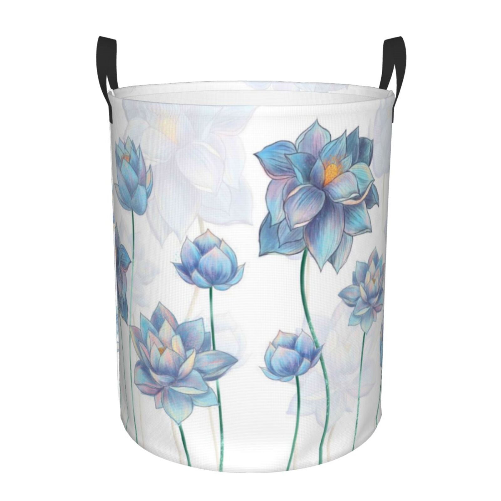 Bingfone Pale Blue Lotus Flowers Waterproof Foldable Laundry Hamper ...