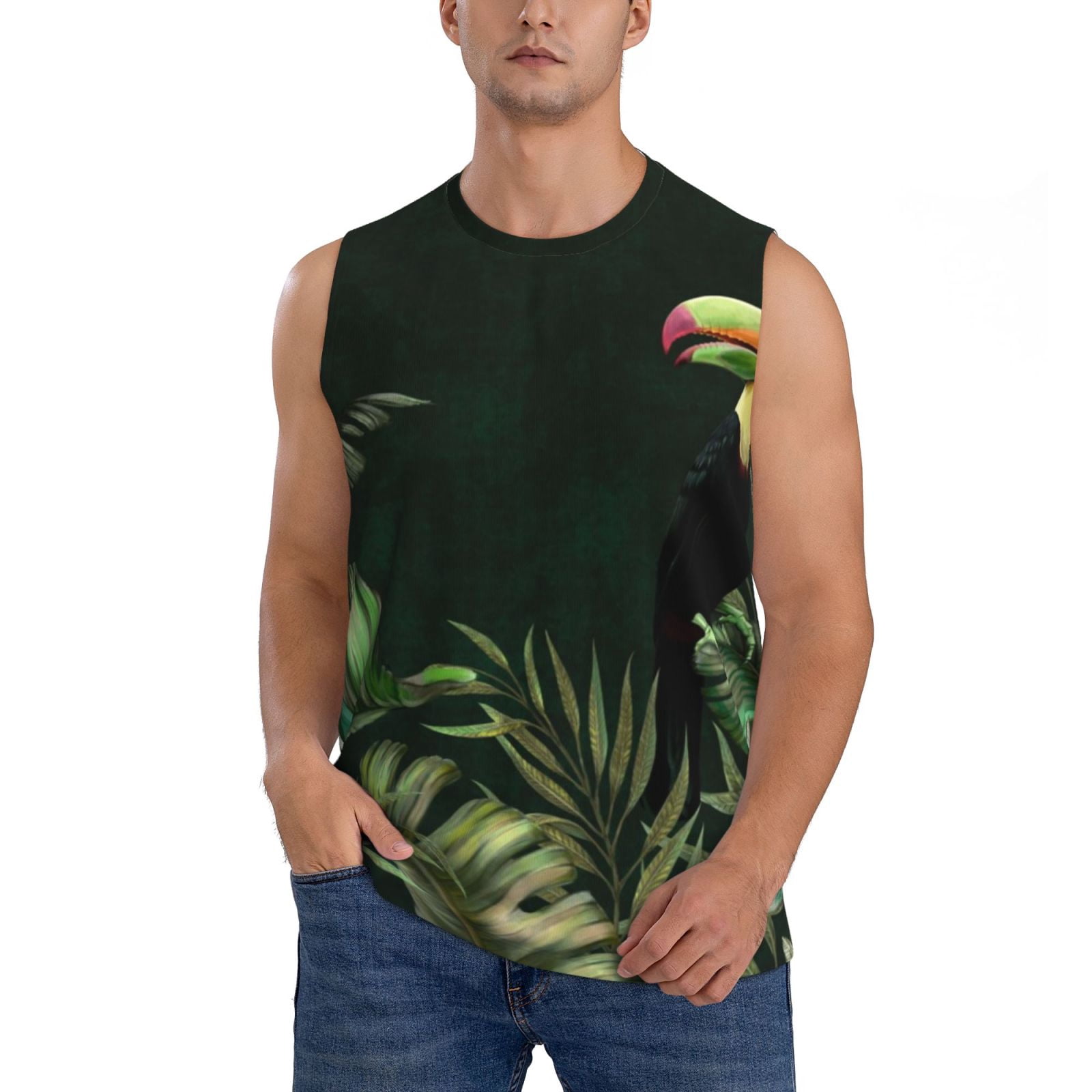 Bingfone Palm Leaves And Exotic Birds Pattern Men's Tank Tops Workout ...