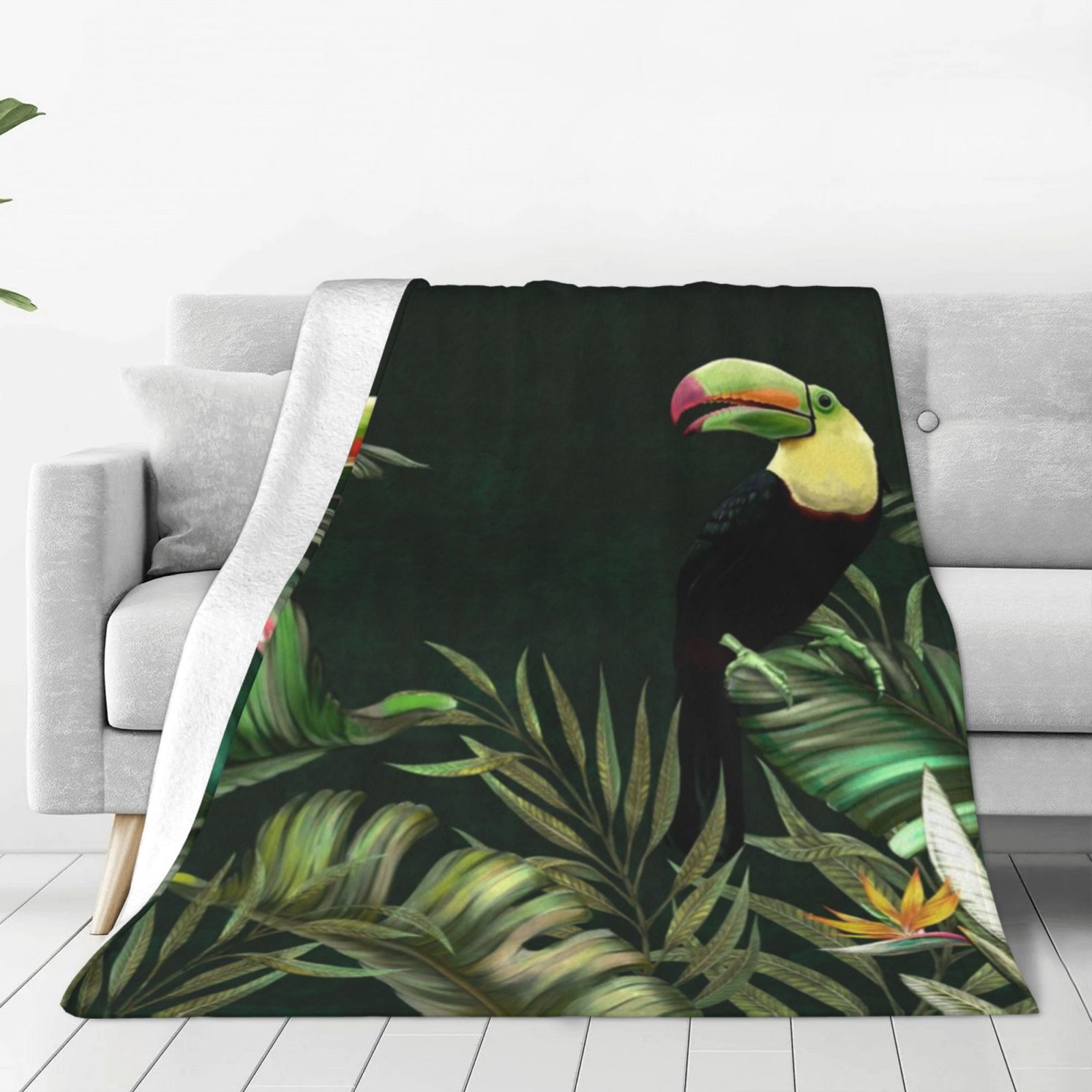 Bingfone Palm Leaves And Exotic Birds Print Flannel Fleece Blanket ...