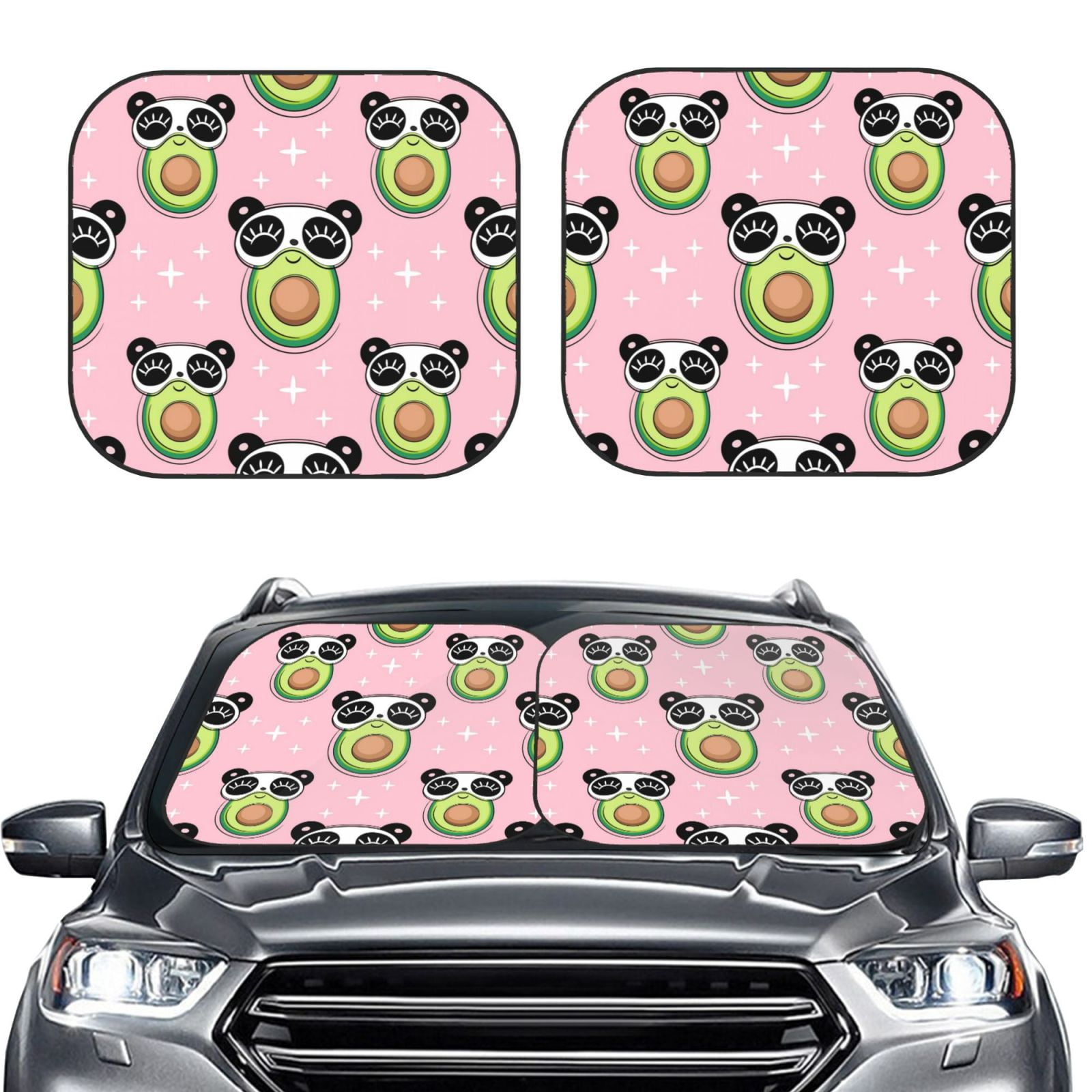Bingfone Panda Avocado Print 2-Piece Sun Shade Front Windshield ...