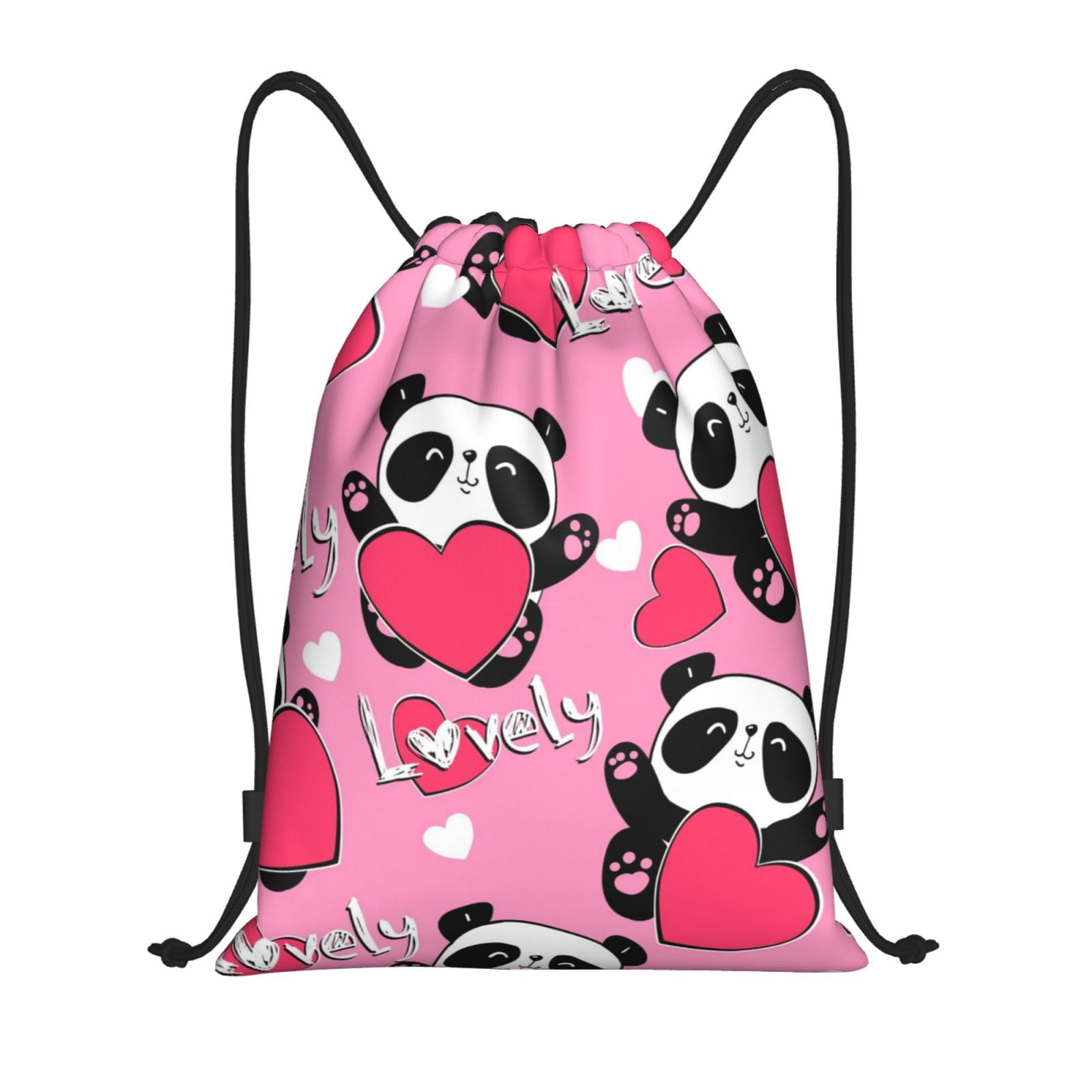 Bingfone Panda Heart Valentine Pink Drawstrings Backpacks Bags For Men ...