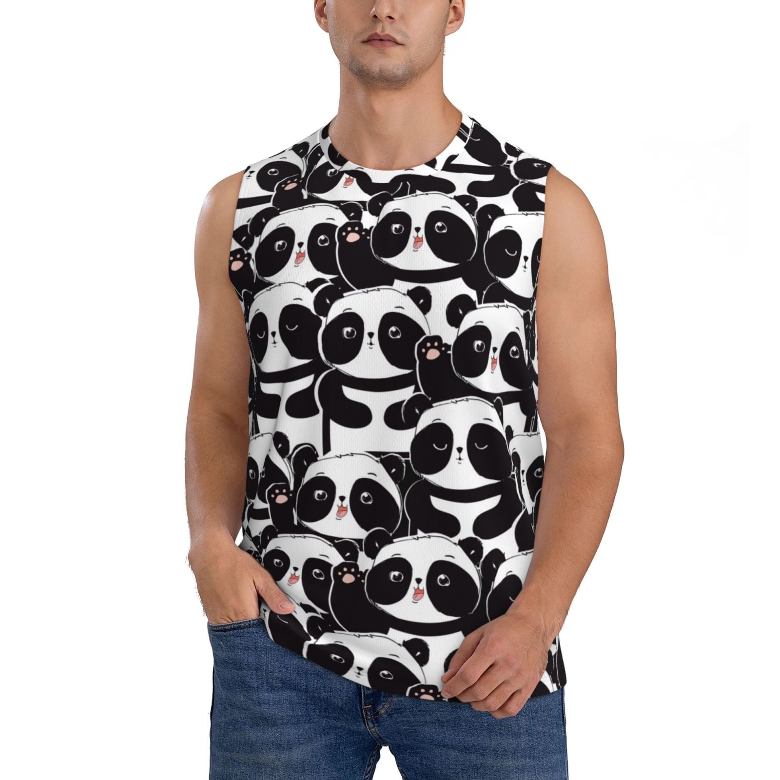 Bingfone Panda Pattern Men's Tank Tops Workout Sleeveless Tee Shirts ...