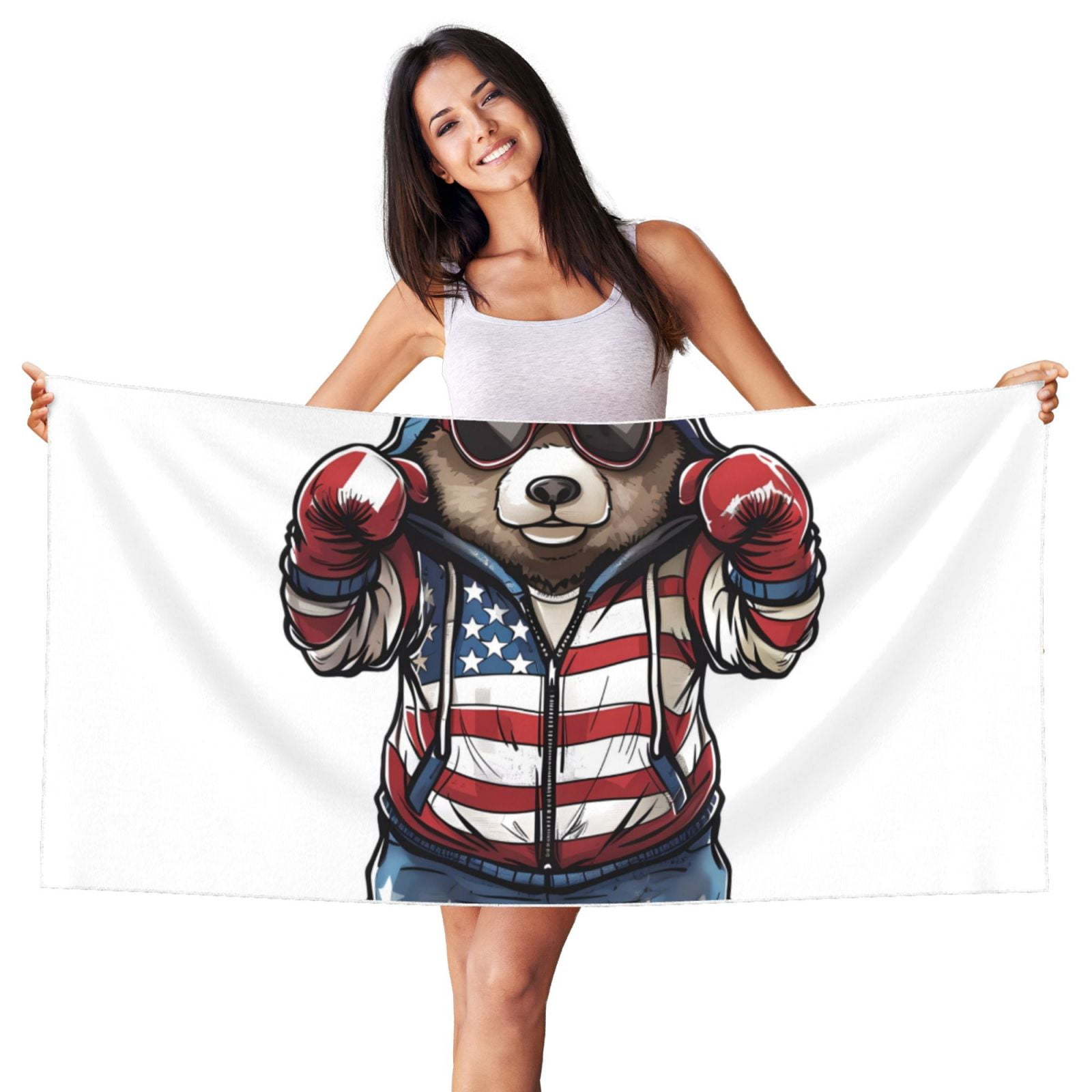 Bingfone Patriotic Boxing Bear Art Oversized 27.7x55 Inches Beach Towel ...