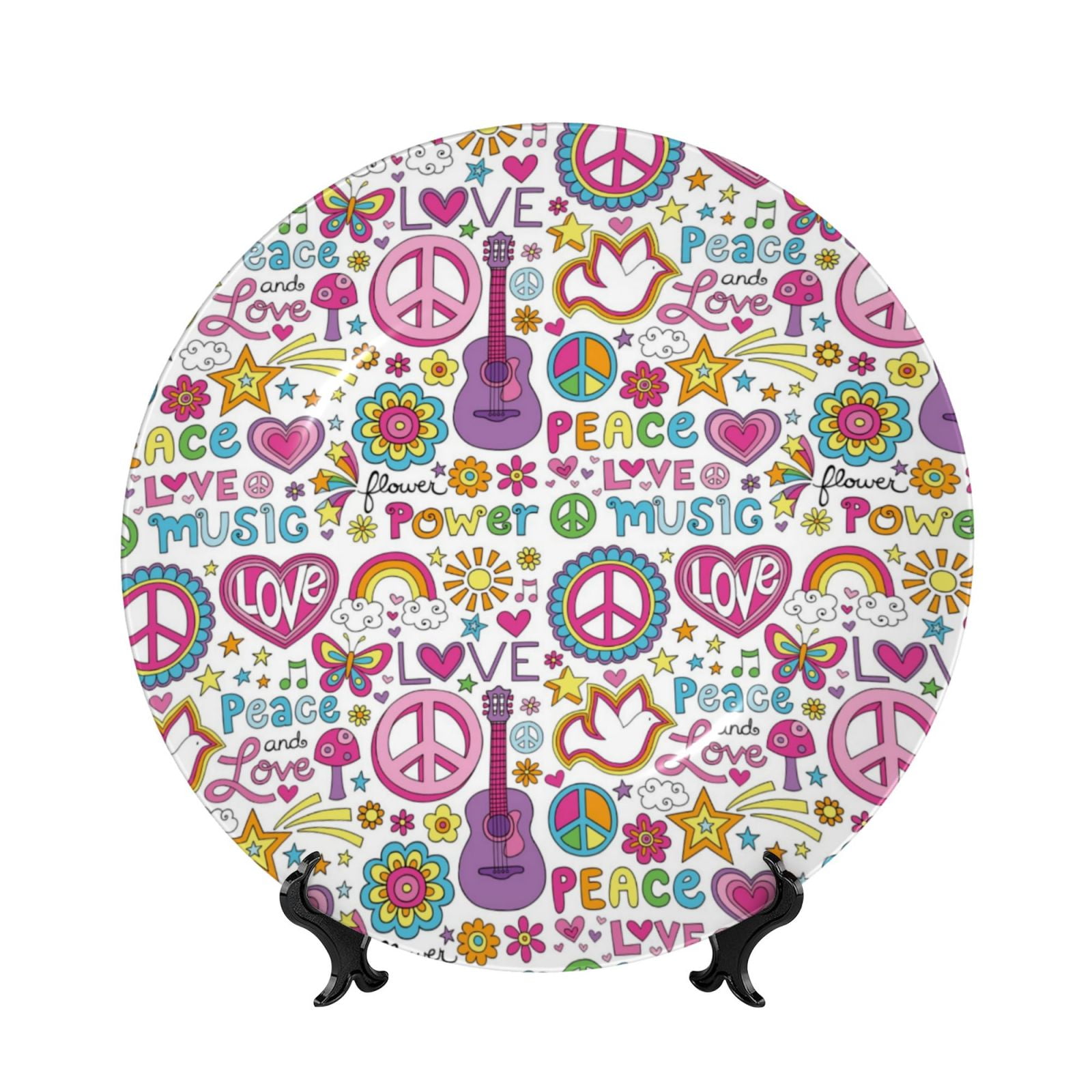 Bingfone Peace Love and Dove Flower Power Print Bone China Dinner ...