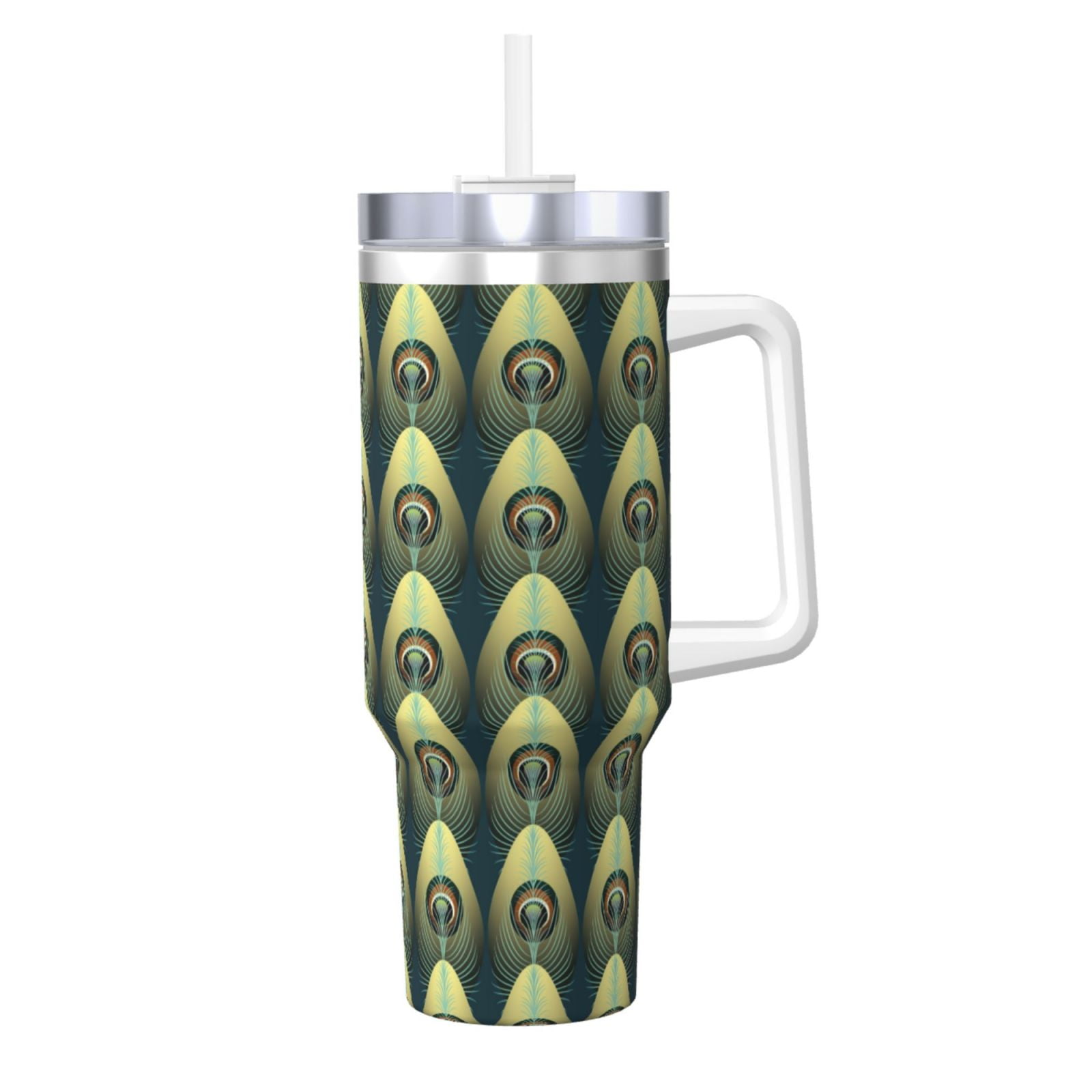Bingfone Peacock Gold Feather for 40 Oz Stainless Steel Travel Mug Double Wall Water Coffee Cup ...