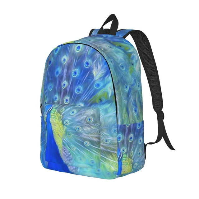 Bingfone Peacock Print Canvas College Laptop Backpack, Large Capacity ...