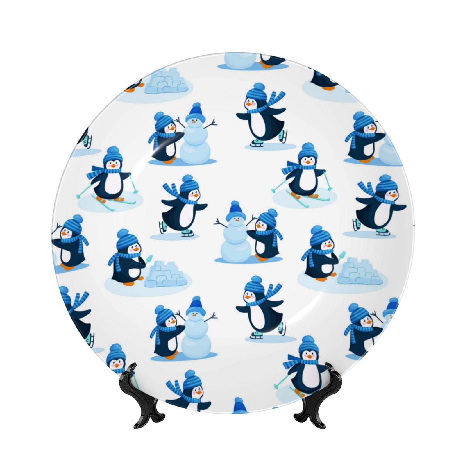 Bingfone Penguin Winter Fun Print Bone China Dinner Decorative Plates ...