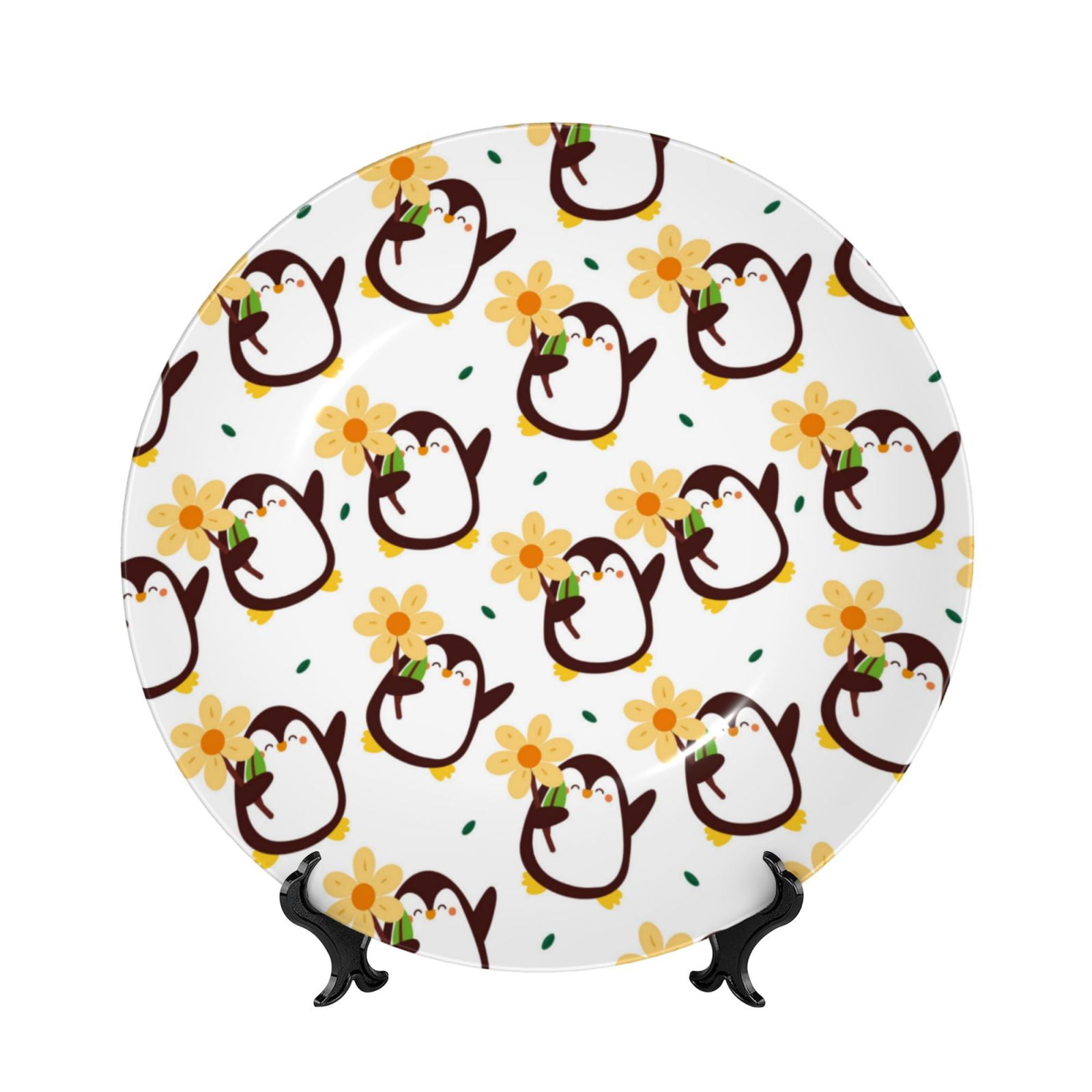 Bingfone Penguin With Flowers Print Bone China Dinner Decorative Plates ...