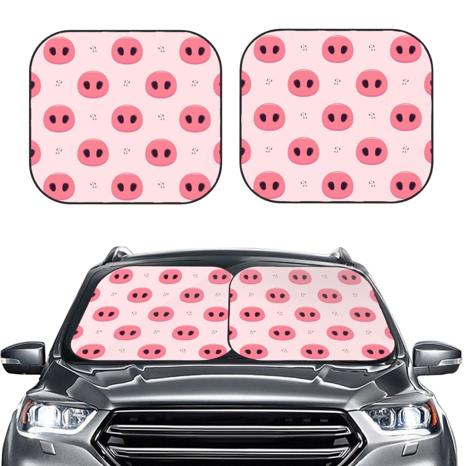 Bingfone Pig Noses Windshield Sun Shade 2-Piece Foldable Car Front ...