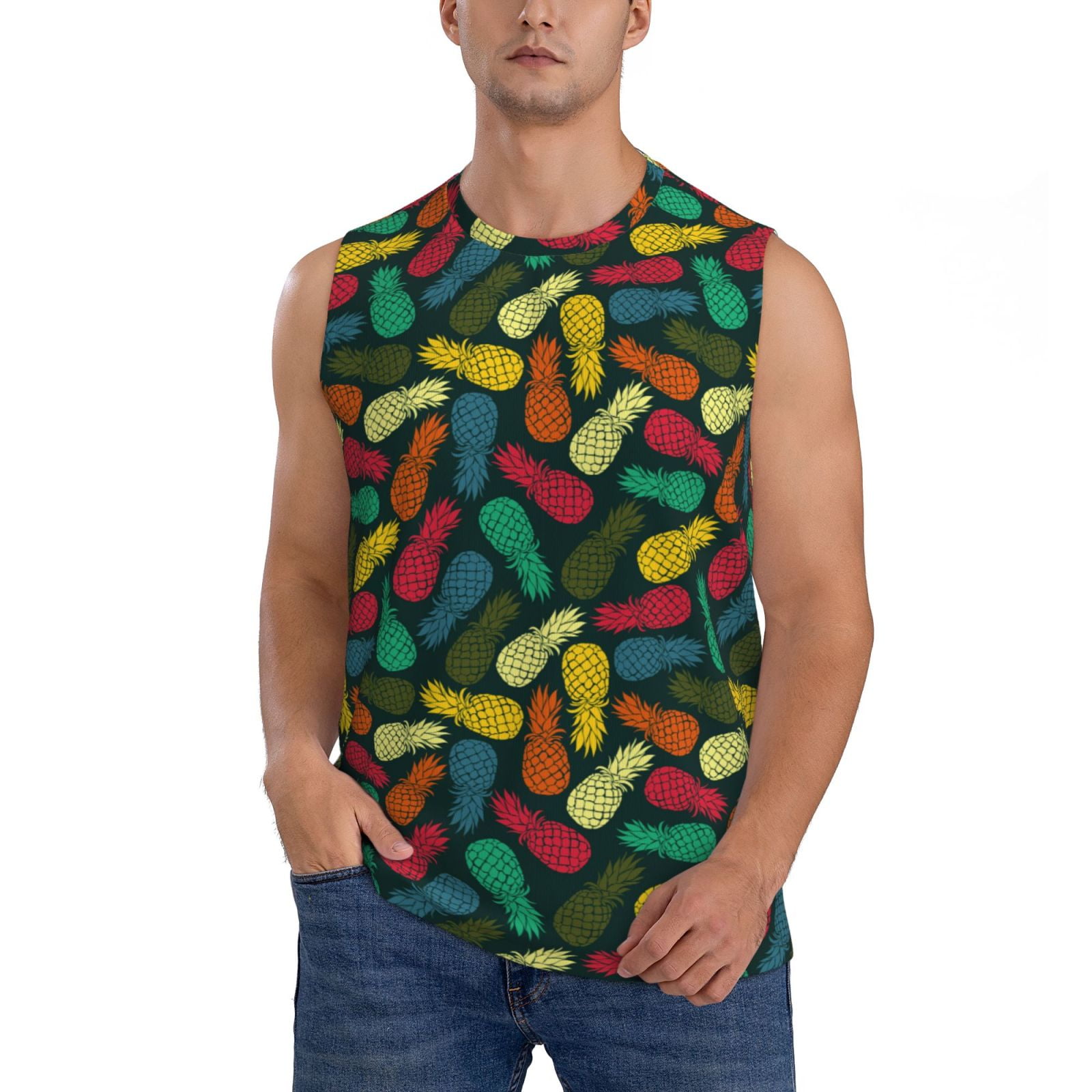 Bingfone Pineapple Fruit Colorful Pattern Men's Tank Tops Workout ...