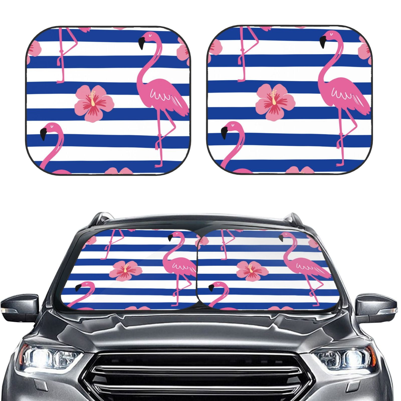 Bingfone Pink Flamingo Windshield Sun Shade 2-Piece Foldable Car Front ...
