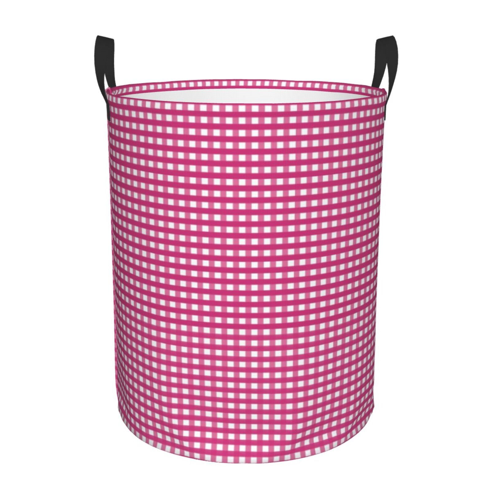 Bingfone Pink Gingham Waterproof Foldable Laundry Hamper Bucket With ...