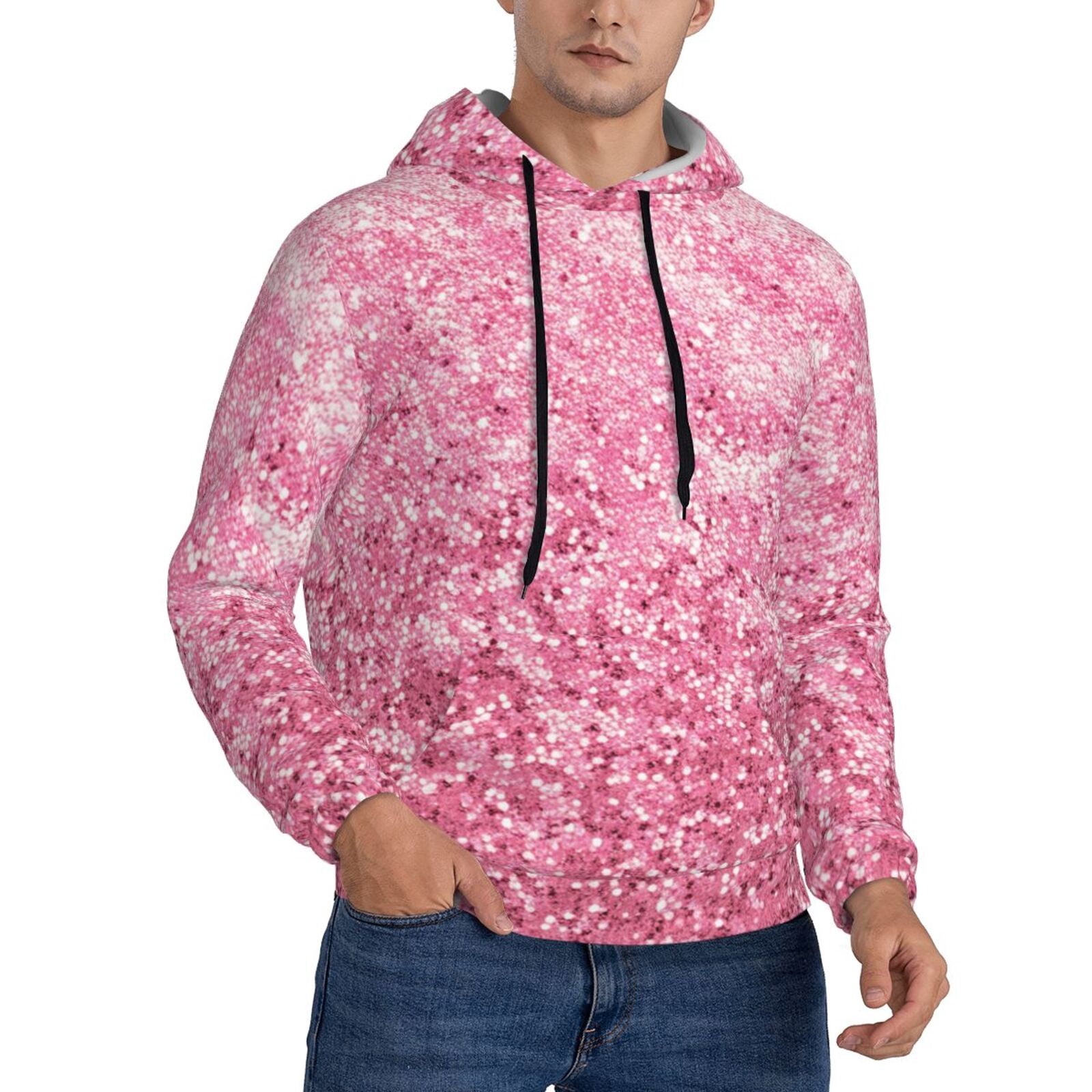 Bingfone Pink Glitter Men's Drawstring Hoodie Long Sleeve Pocket ...