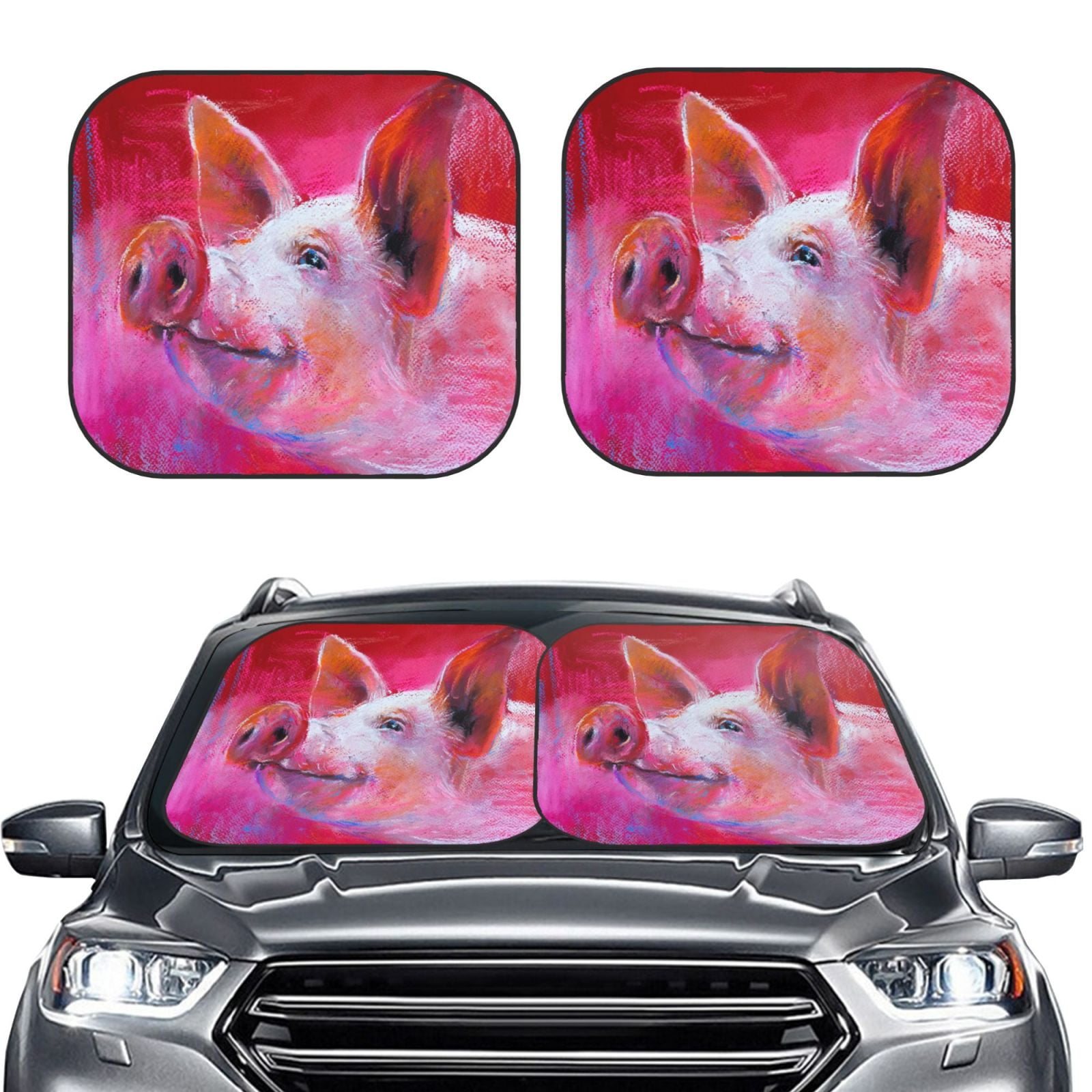 Bingfone Pink Pig Print 2-Piece Sun Shade Front Windshield - Foldable ...