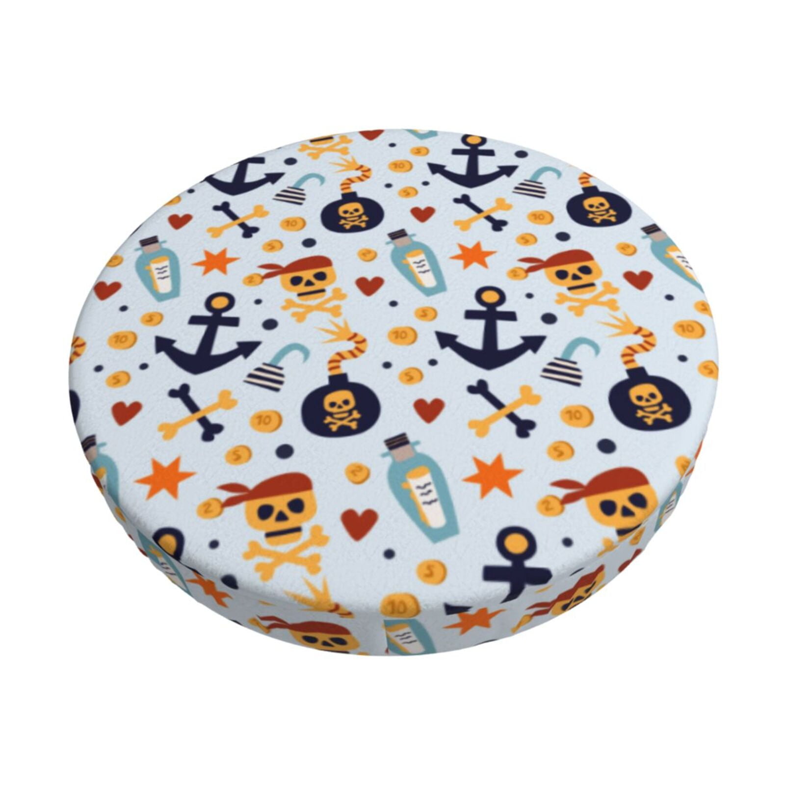 Bingfone Pirate Skull And Anchor Padded Round Bar Stool Cover Cushion ...