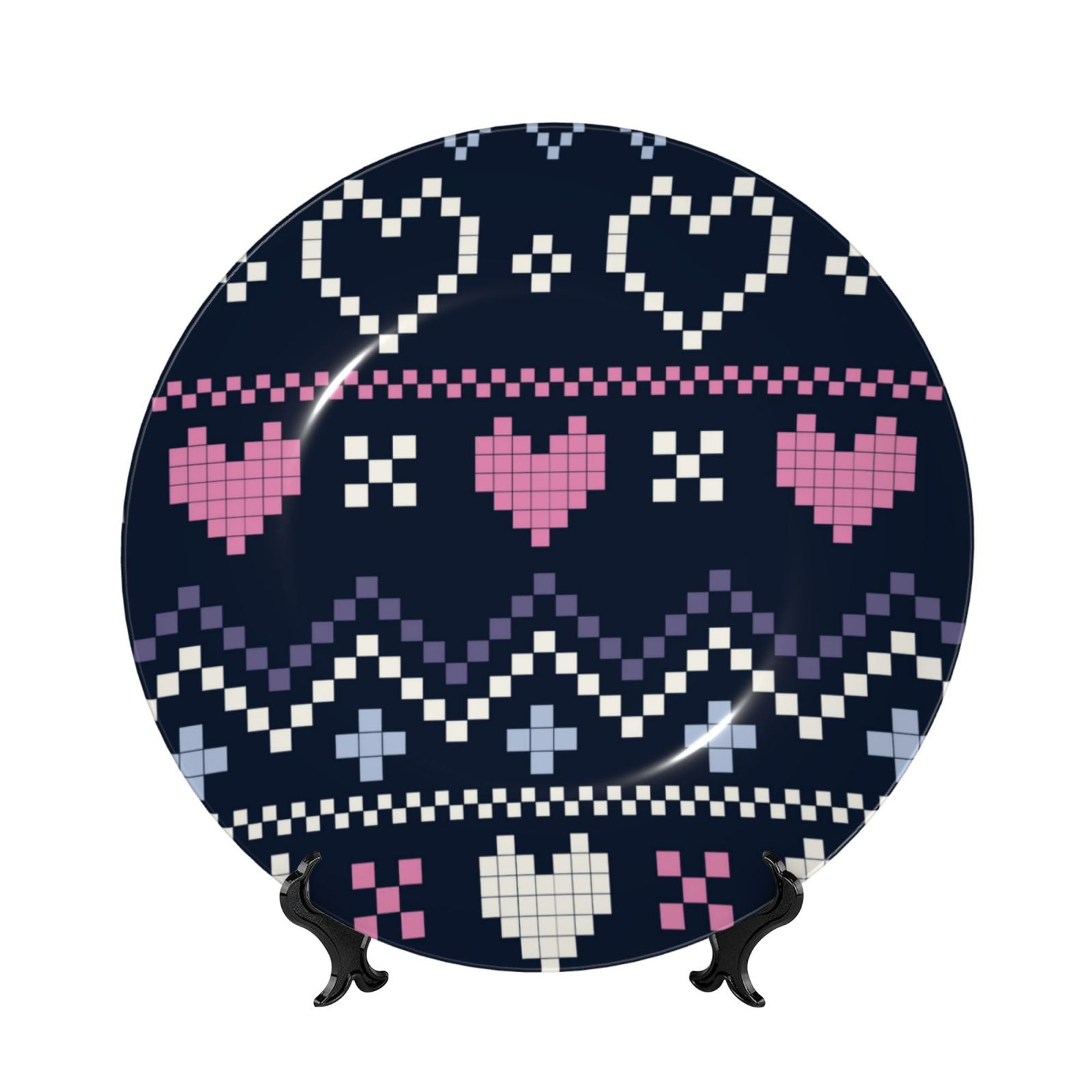 Bingfone Pixel Heart Winter Print Bone China Dinner Decorative Plates ...