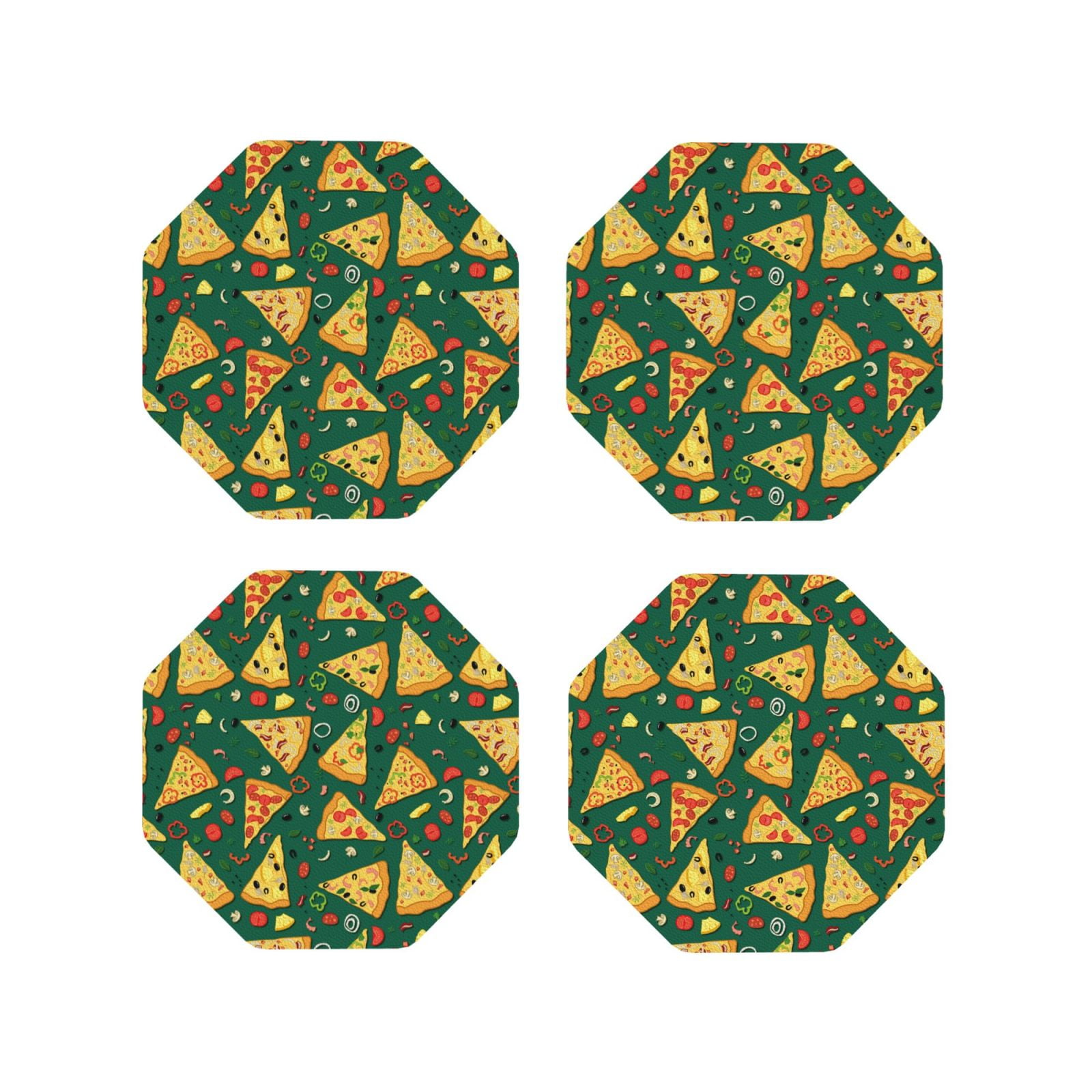 Bingfone Pizza Personalized Coaster Set 4 for Drinks Coffee Table Bar ...
